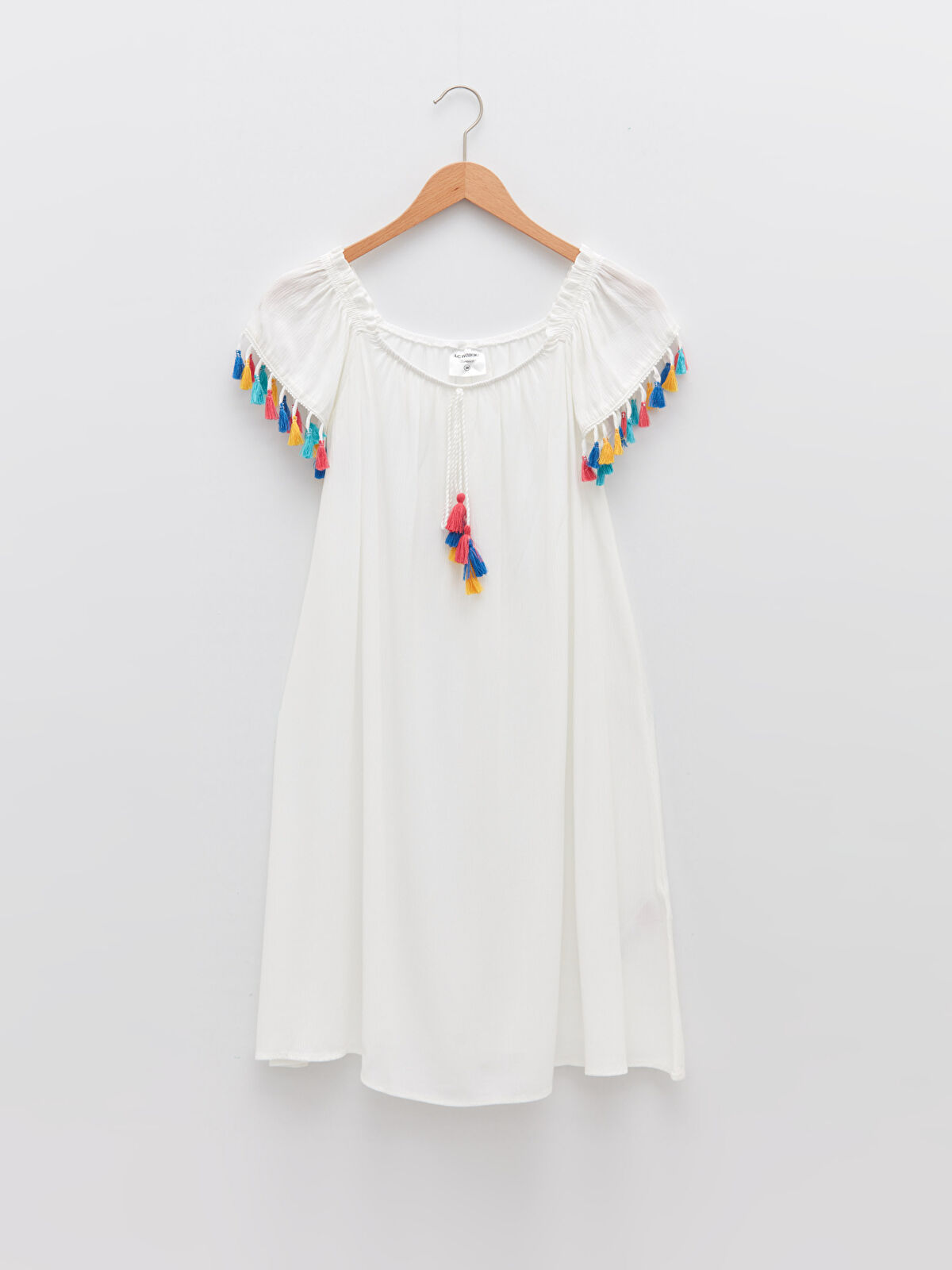 LCW DREAM Kayık Yaka Düz Kısa Kollu Viskon Kadın Plaj Elbisesi