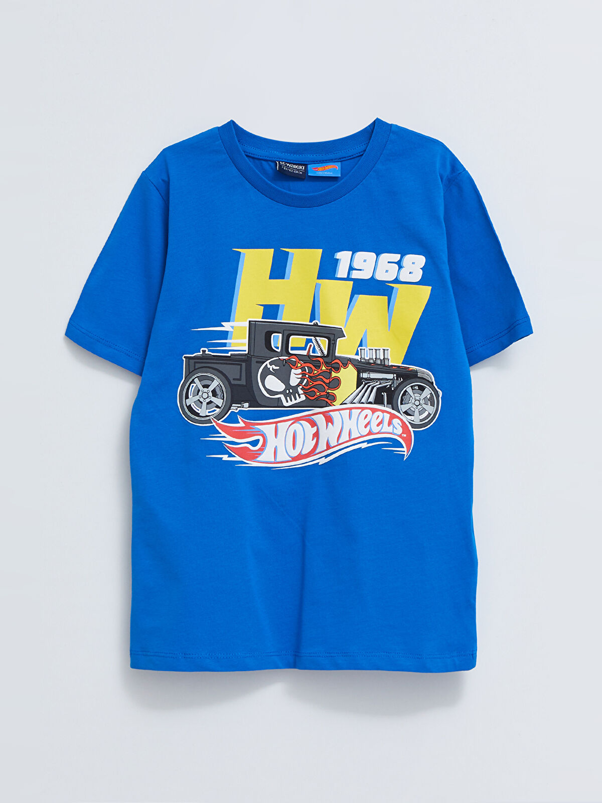 Bisiklet Yaka Hotwheels Baskılı Kısa Kollu Pamuklu Erkek Çocuk Tişört