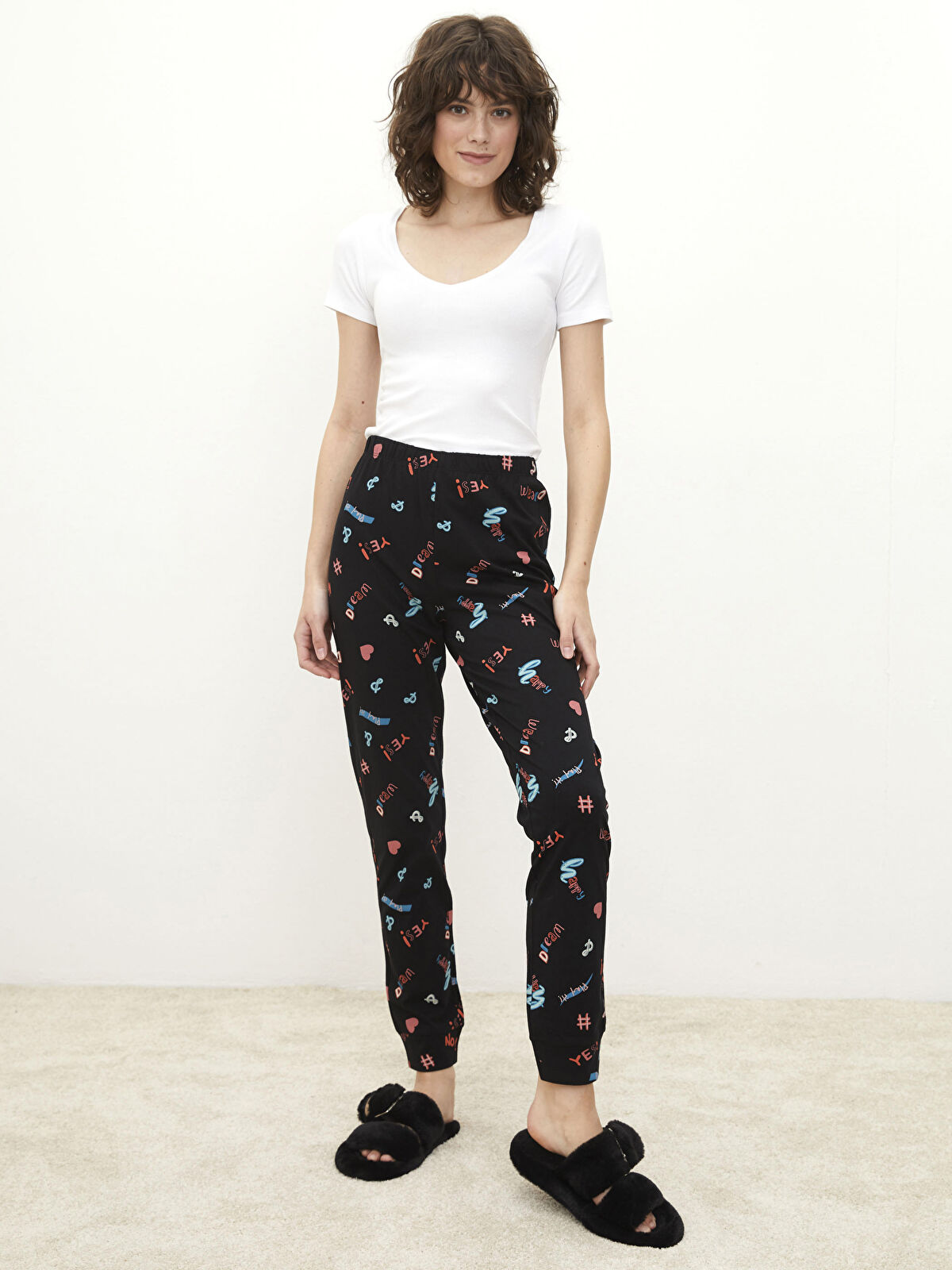 LCW DREAM Beli Lastikli Desenli Pamuklu Kadın Pijama Alt