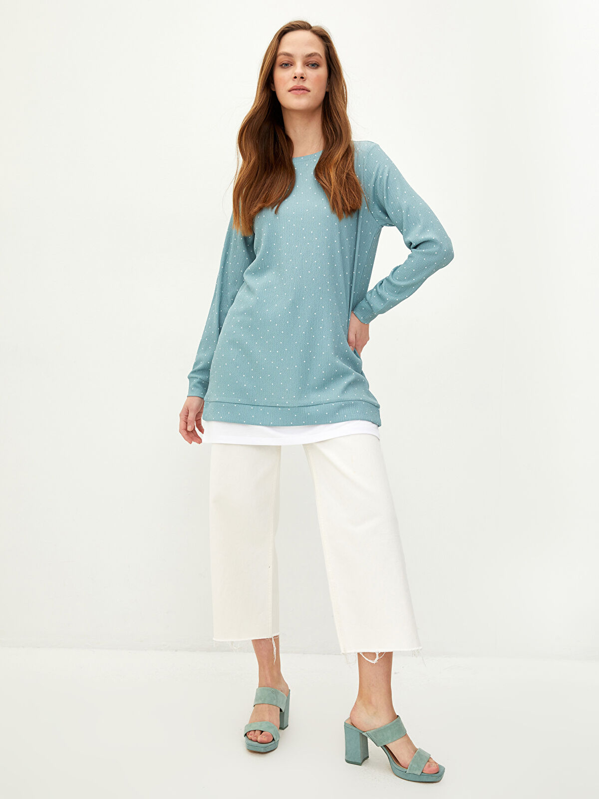 LCW CLASSIC Bisiklet Yaka Puantiyeli Uzun Kollu Kadın Tunik