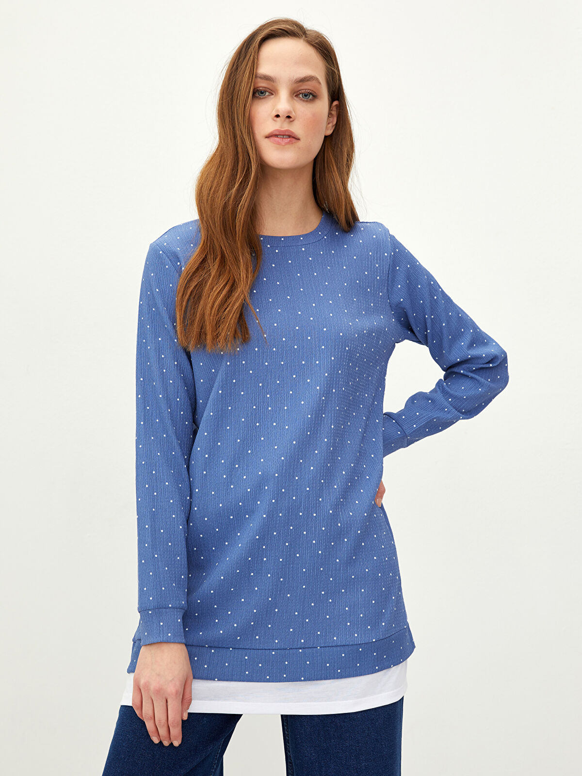 LCW CLASSIC Bisiklet Yaka Puantiyeli Uzun Kollu Kadın Tunik