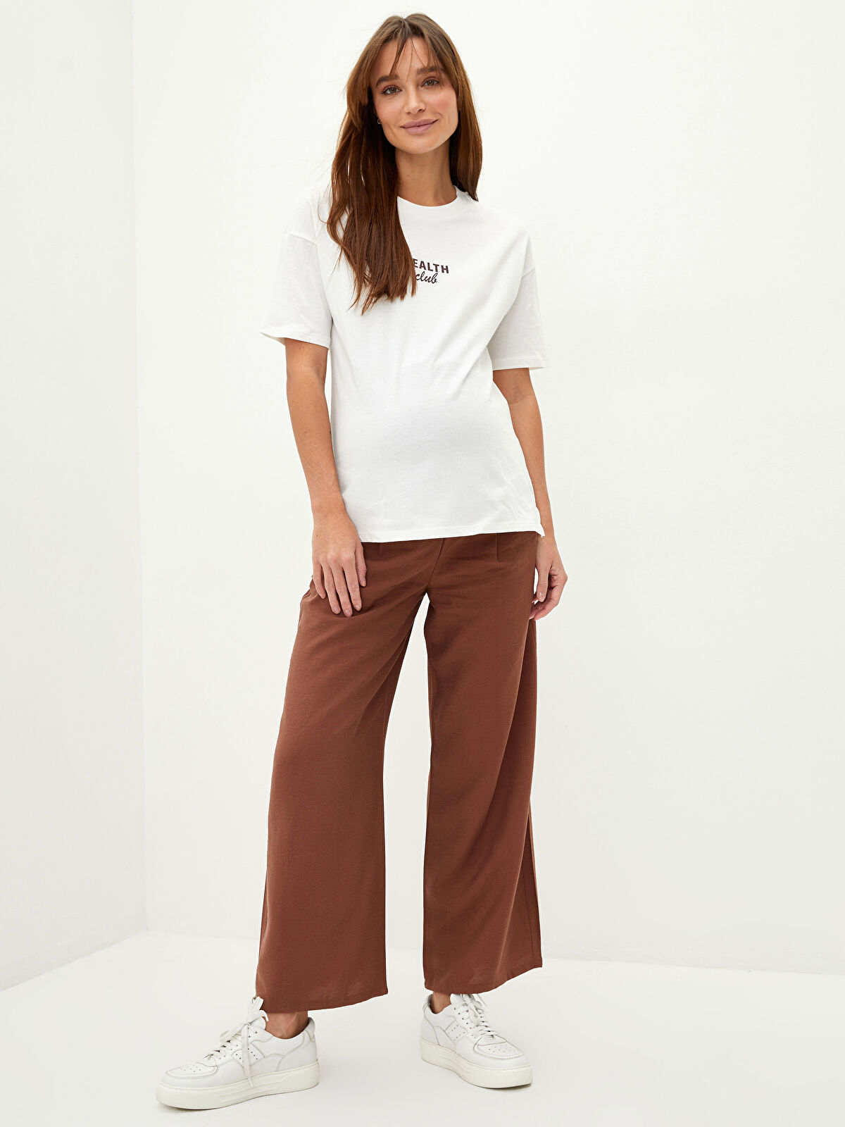 Karın Panelli Düz Cep Detaylı Geniş Paça Tencel Hamile Pantolon