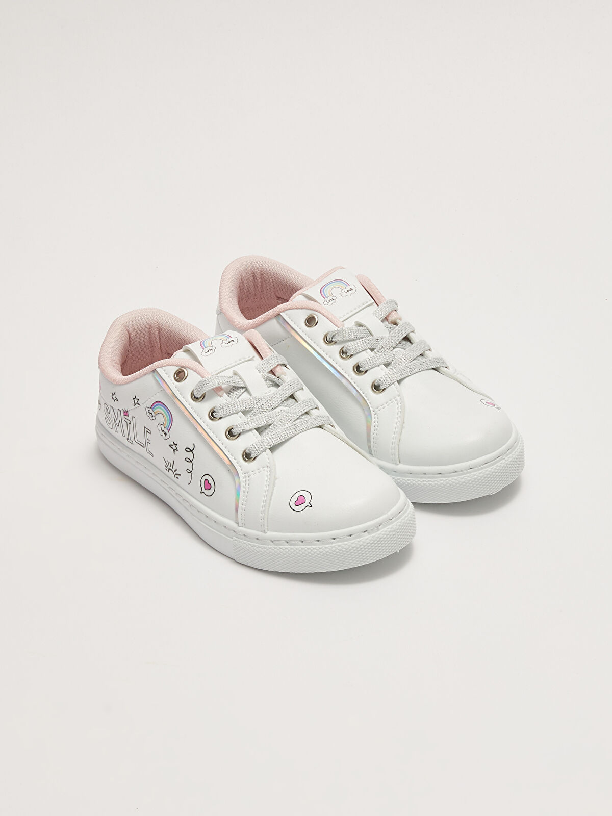 Deri Görünümlü Baskılı Kız Çocuk Spor Ayakkabı