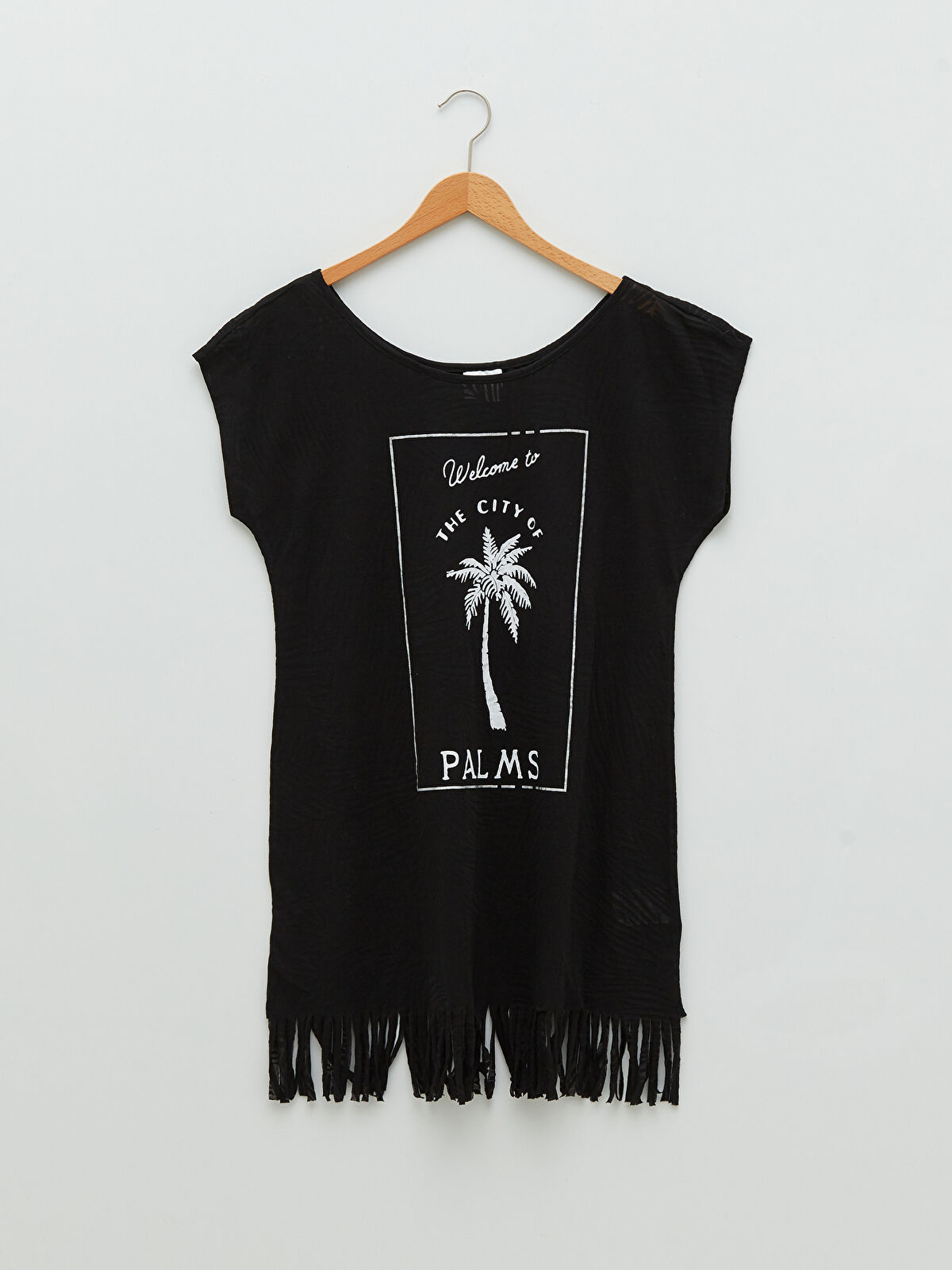 LCW DREAM Bisiklet Yaka Baskılı Kısa Kollu Kadın Plaj Elbisesi