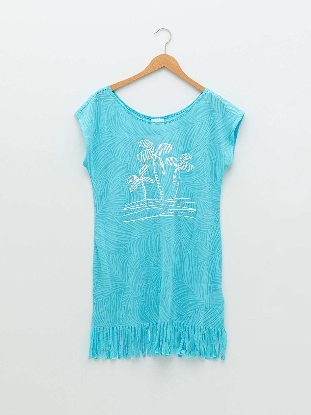 LCW DREAM Bisiklet Yaka Baskılı Kısa Kollu Kadın Plaj Elbisesi