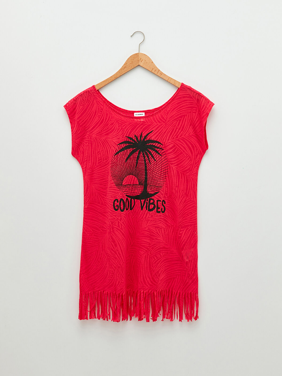 LCW DREAM Bisiklet Yaka Baskılı Kısa Kollu Kadın Plaj Elbisesi