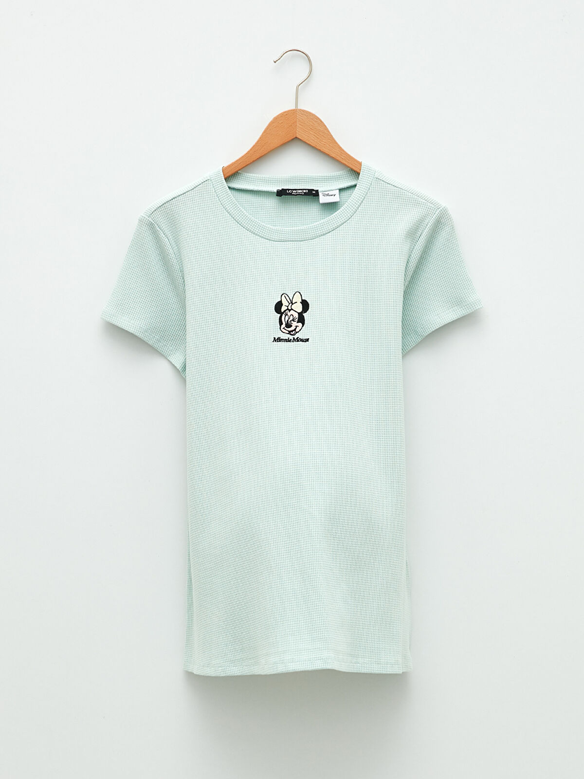 Bisiklet Yaka Minnie Mouse Nakışlı Kısa Kollu Pamuklu Hamile Tişört