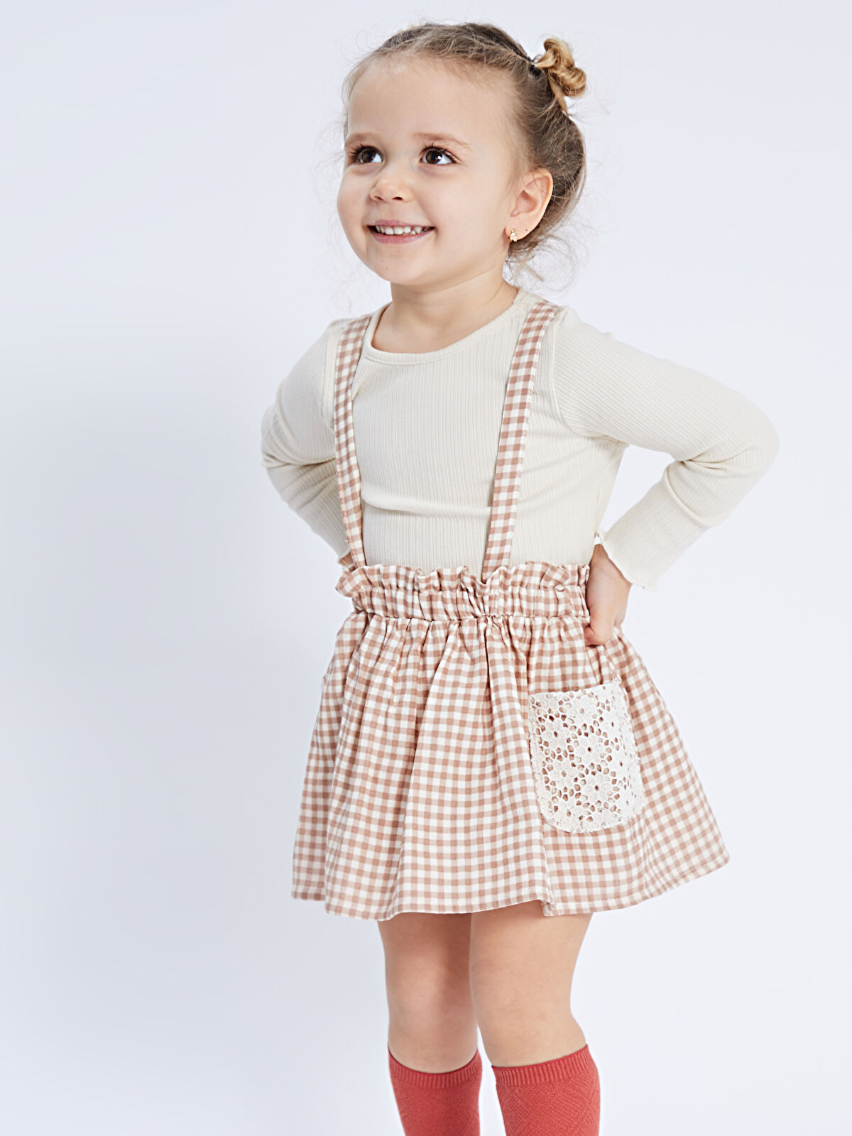 Bisiklet Yaka Uzun Kollu Kız Bebek Tişört ve Etek 2'li Takım