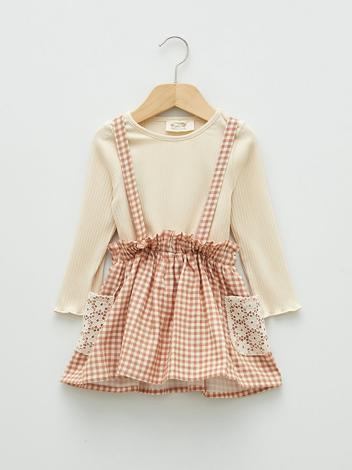 Bisiklet Yaka Uzun Kollu Kız Bebek Tişört ve Etek 2'li Takım