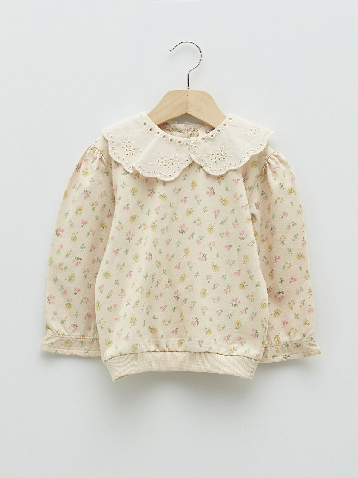 Bebe Yaka Uzun Kollu Desenli Kız Bebek Sweatshirt