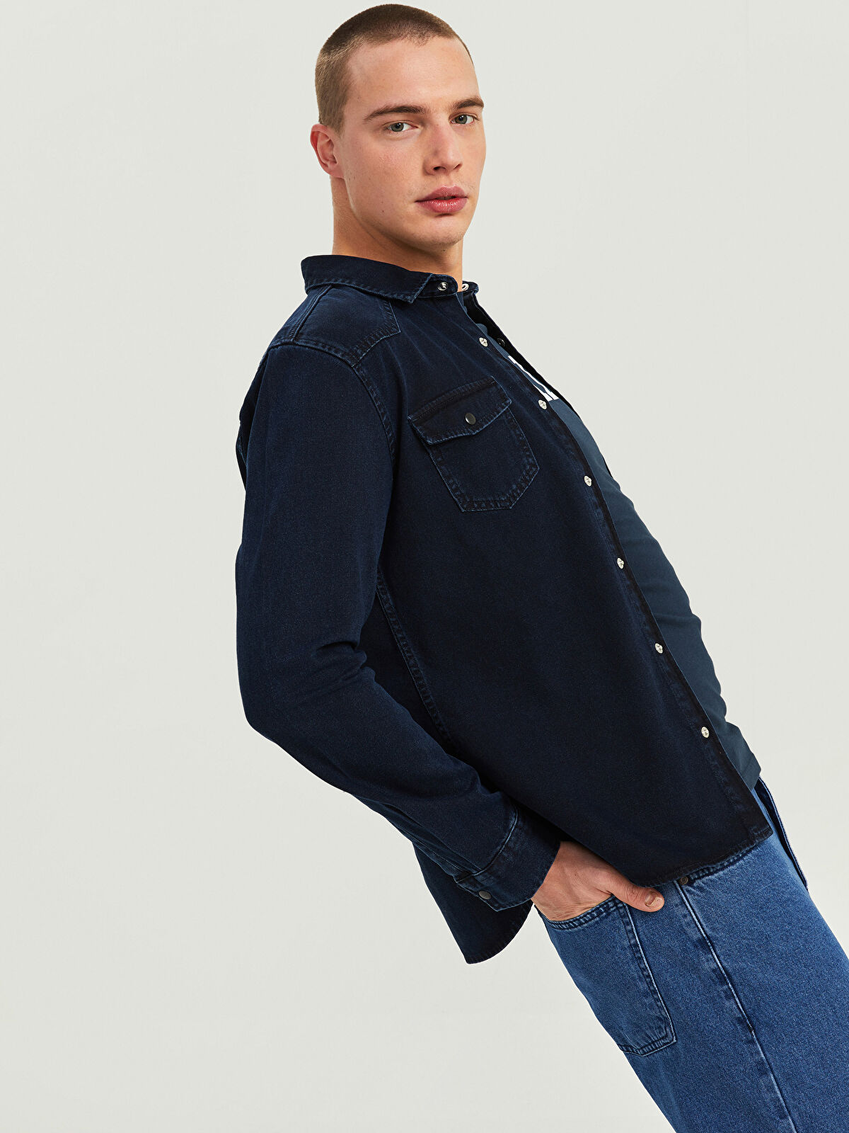 XSIDE Regular Fit Uzun Kollu Erkek Jean Gömlek