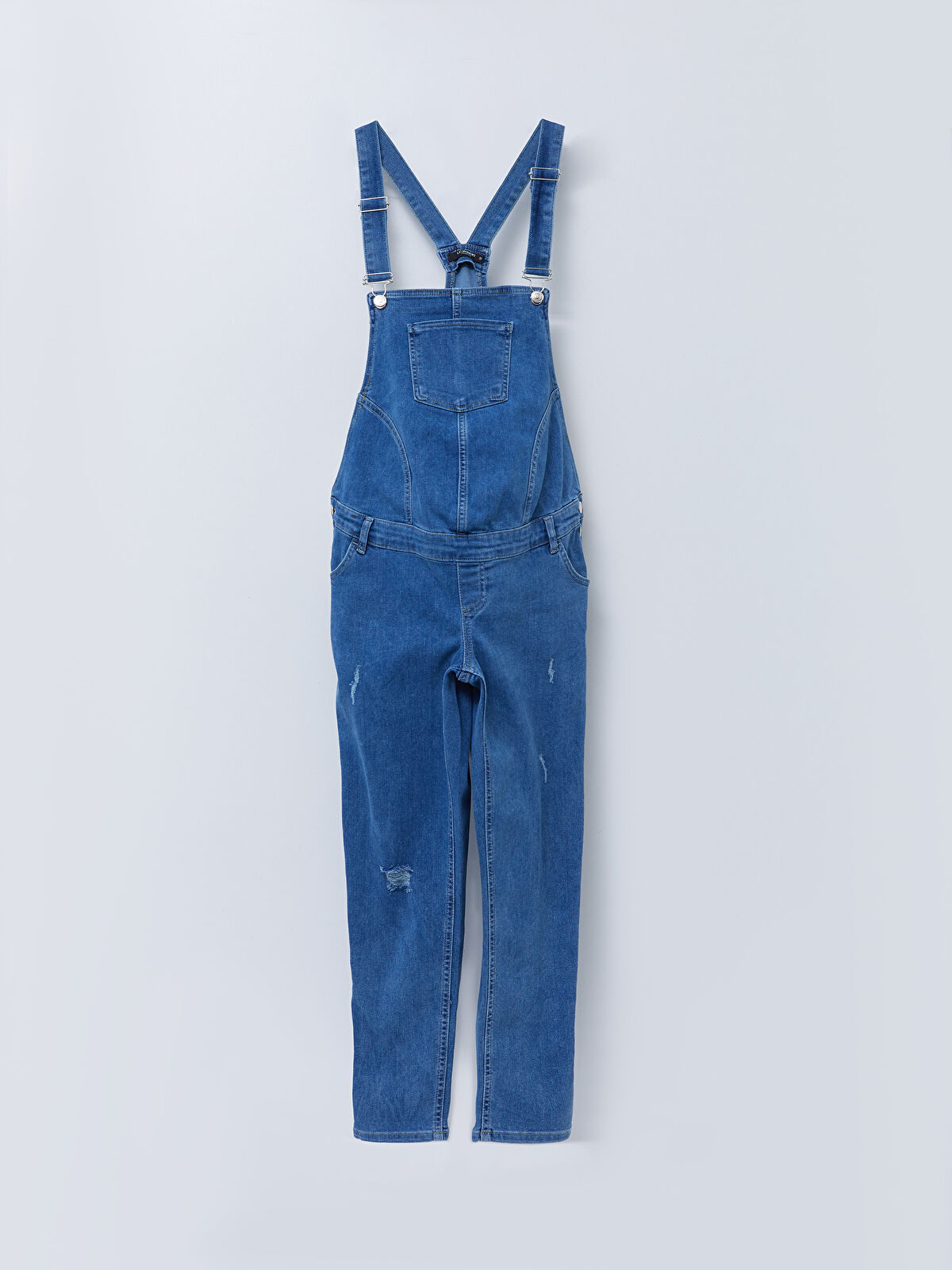 Kare Yaka Düz Cep Detaylı Hamile Rodeo Jean Salopet