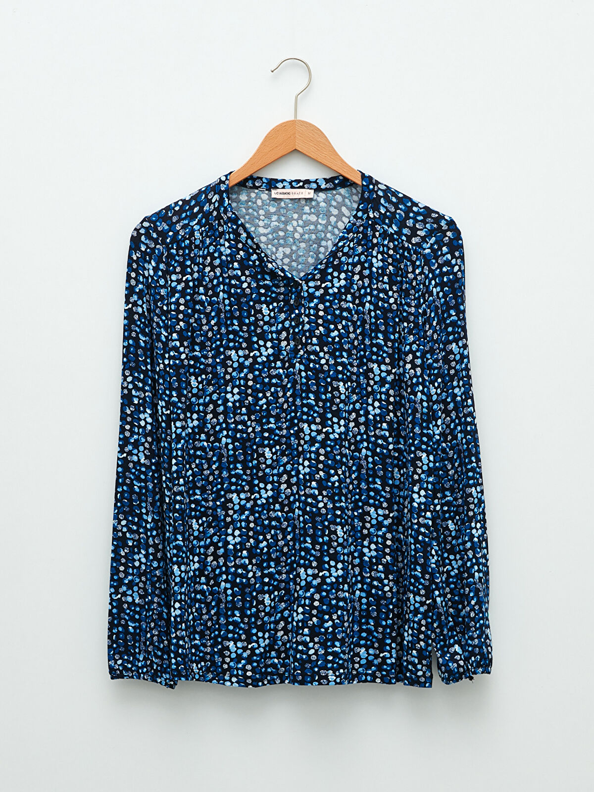 LCW GRACE Kaçık Yaka Desenli Uzun Kollu Kadın Tişört