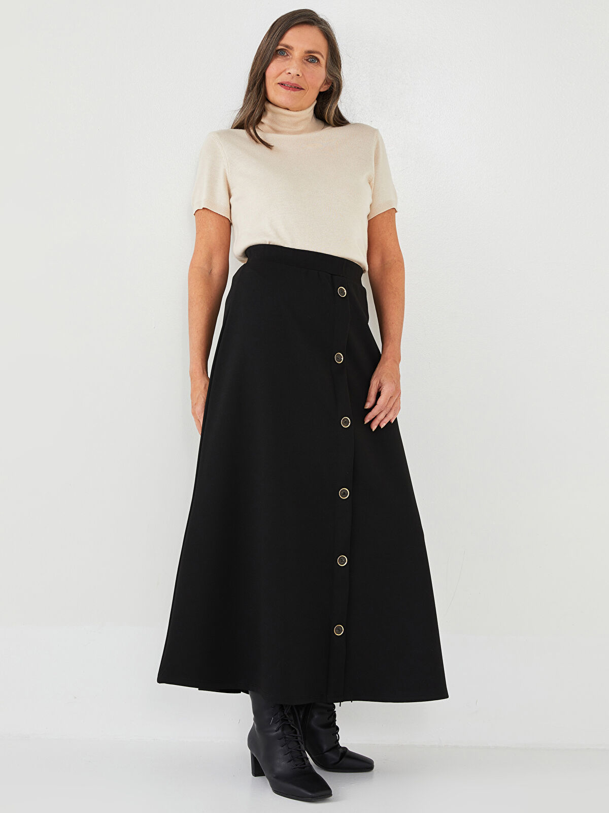 LCW GRACE Beli Lastikli Düz A Kesim Ponte Kumaş Kadın Etek