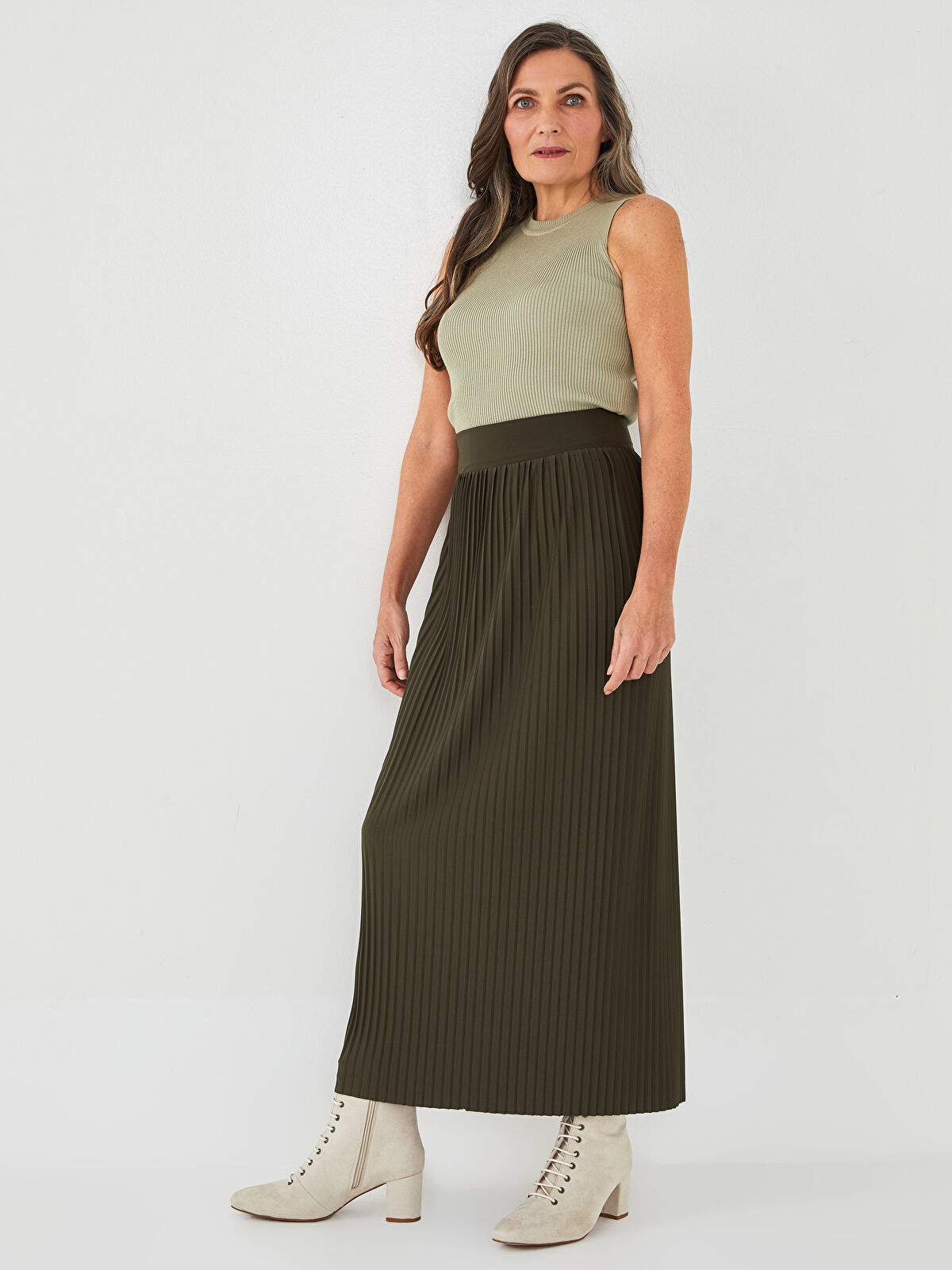 LCW GRACE Beli Lastikli Düz Kadın Kloş Etek