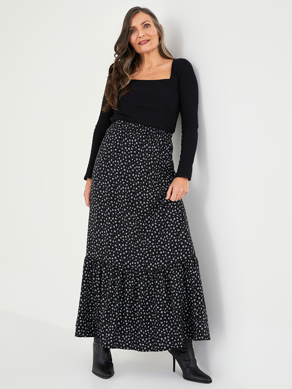 LCW GRACE Beli Lastikli Desenli Belmando Kumaş Kadın Etek