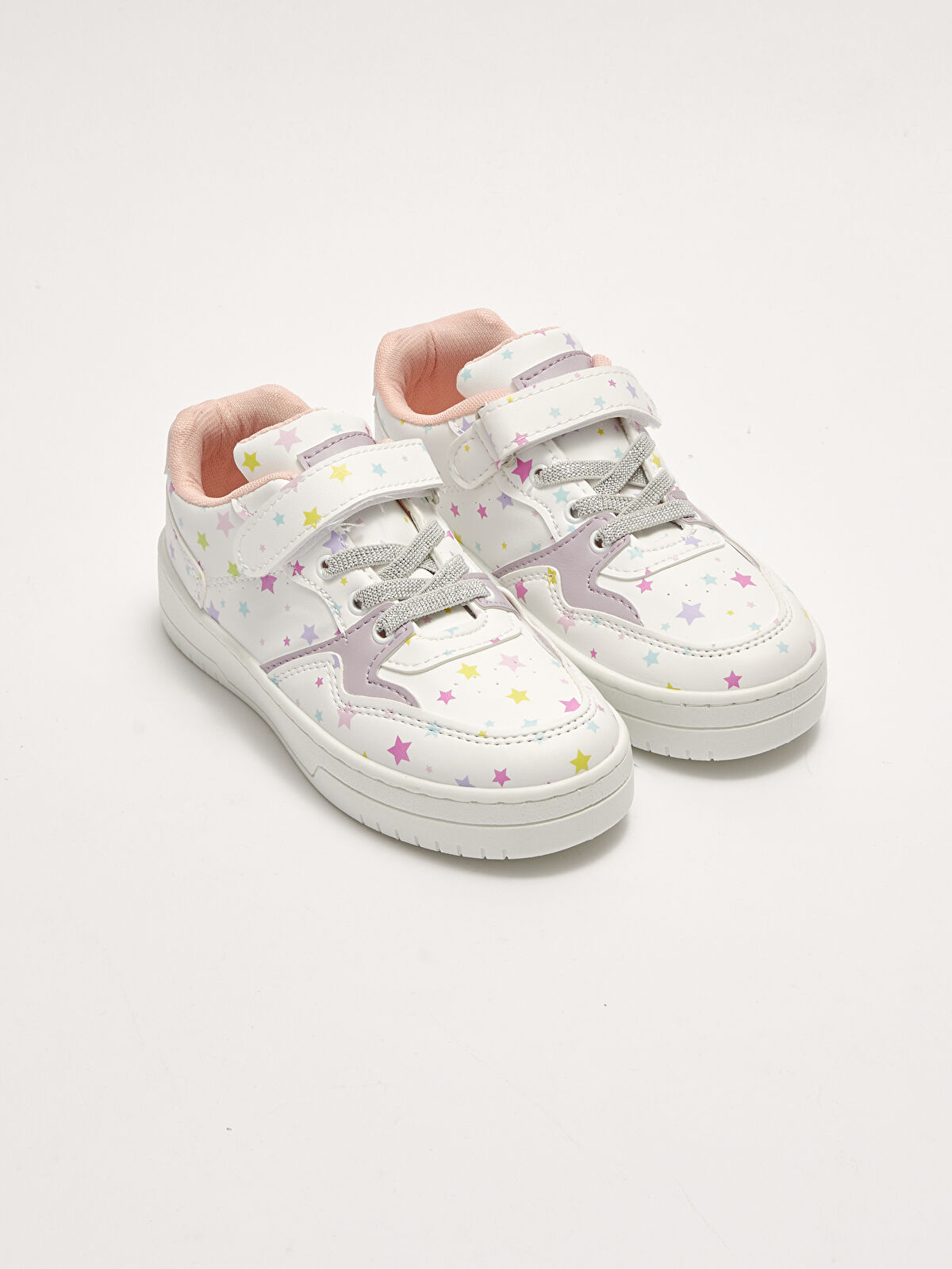 Baskılı Bağcık ve Cırt Cırtlı Kız Çocuk Spor Ayakkabı