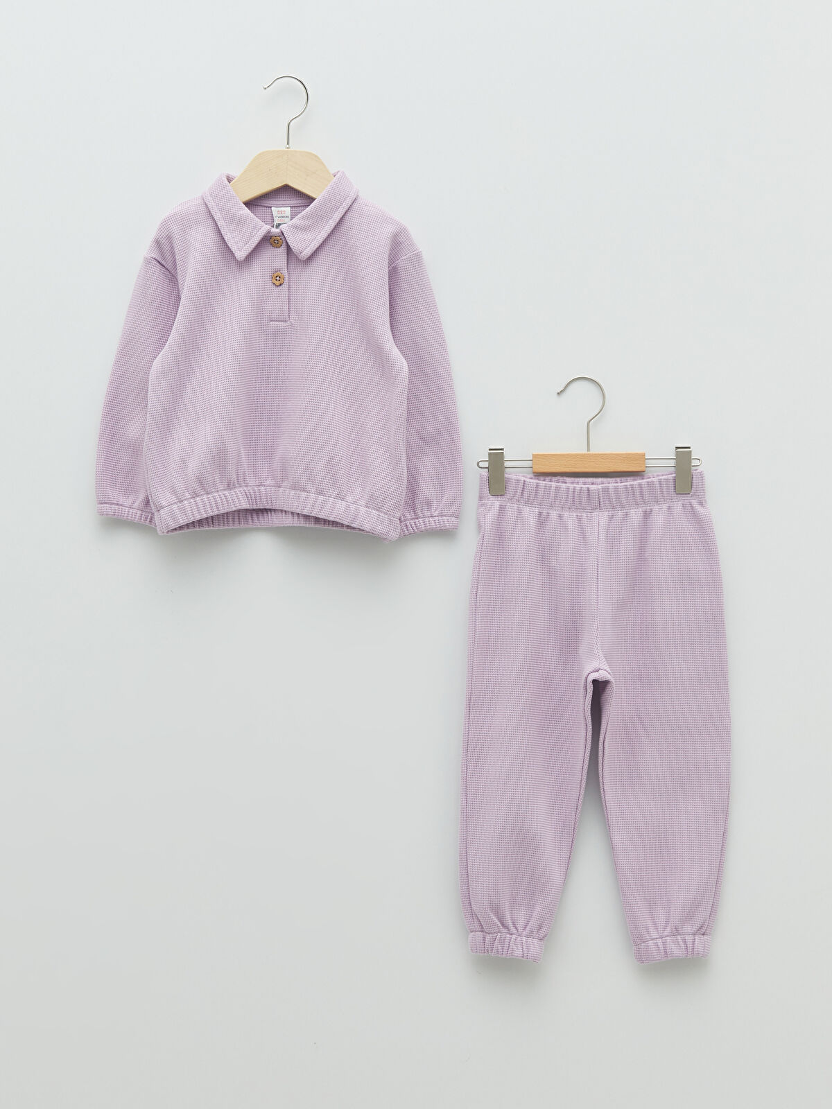 Polo Yaka Uzun Kollu Kız Bebek Sweatshirt ve Pantolon 2'li Takım