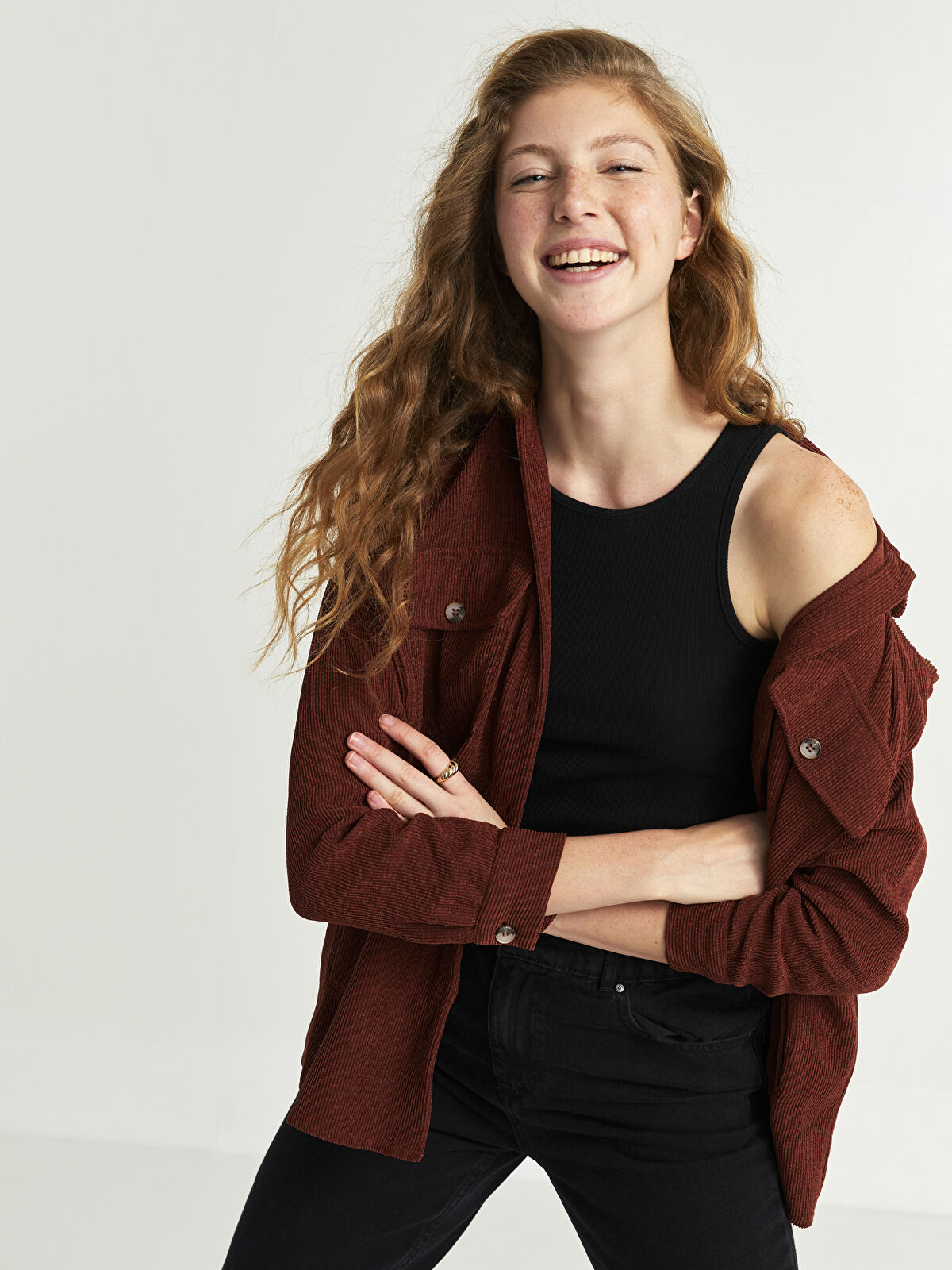 XSIDE Önden Düğme Kapamalı Düz Uzun Kollu Kadife Kadın Gömlek Ceket