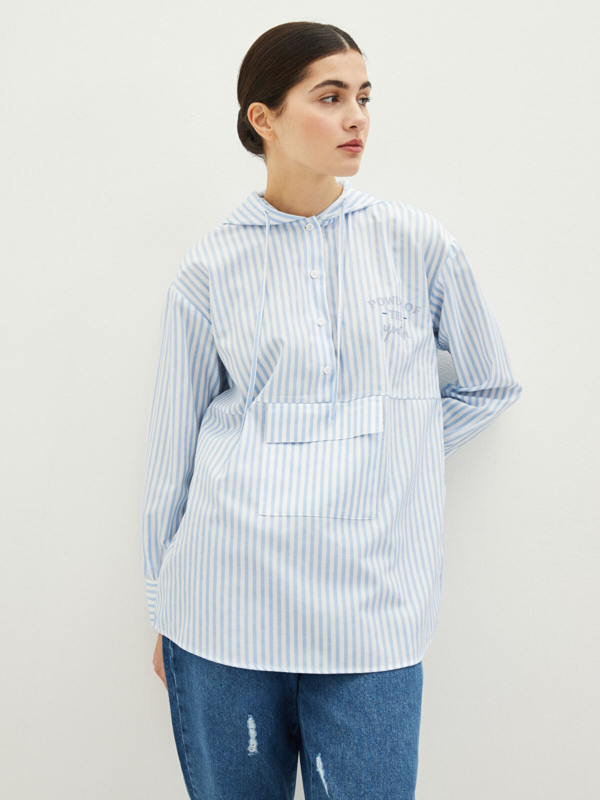 MODEST Kapüşonlu Çizgili Uzun Kollu Oversize Kadın Tunik