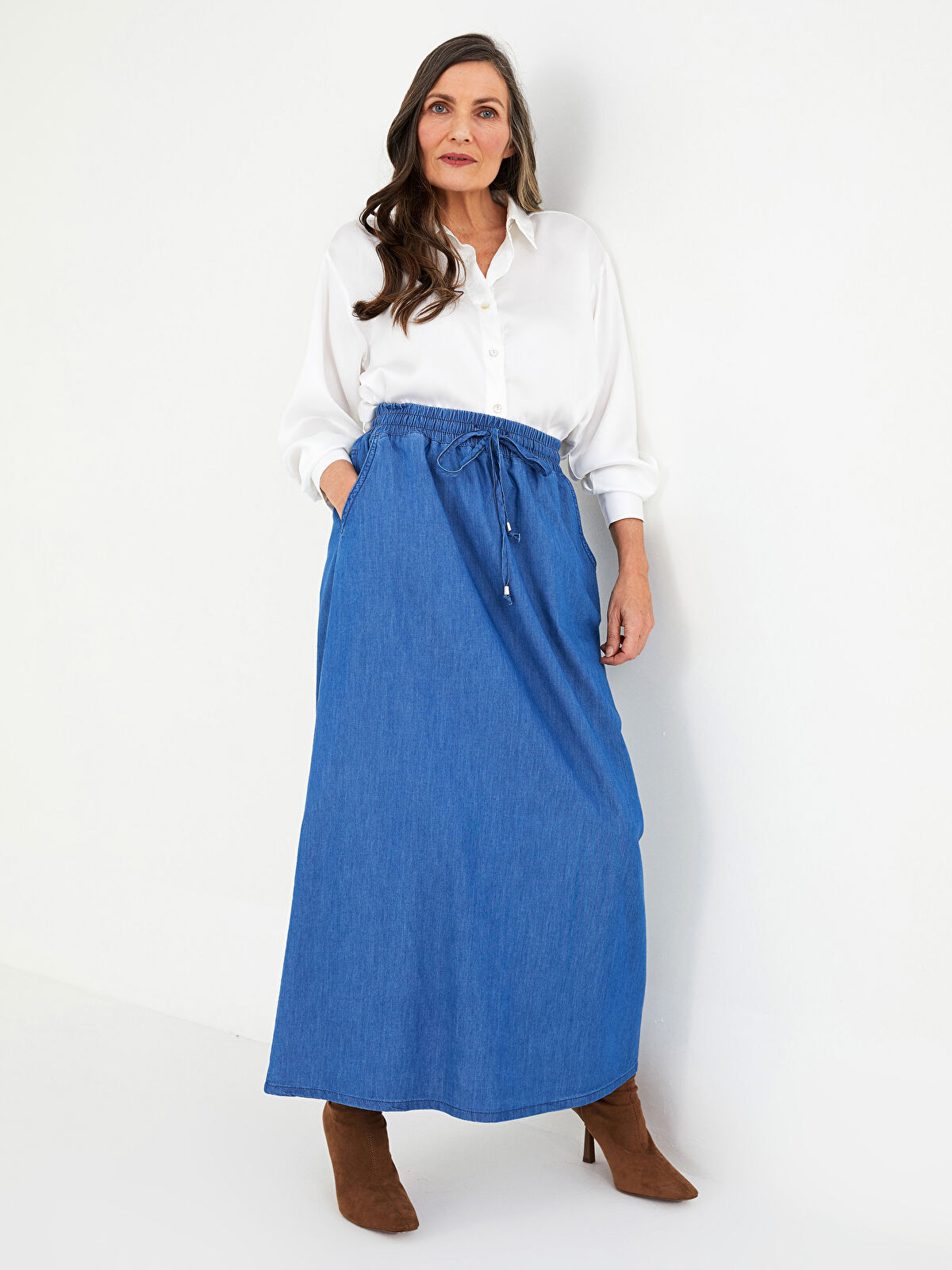 LCW GRACE Beli Lastikli Rahat Kalıp Düz Kadın Jean Etek