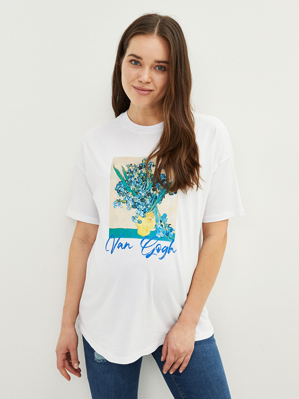 Bisiklet Yaka Vincent Van Gogh Baskılı Kısa Kollu Pamuklu Hamile Tişört