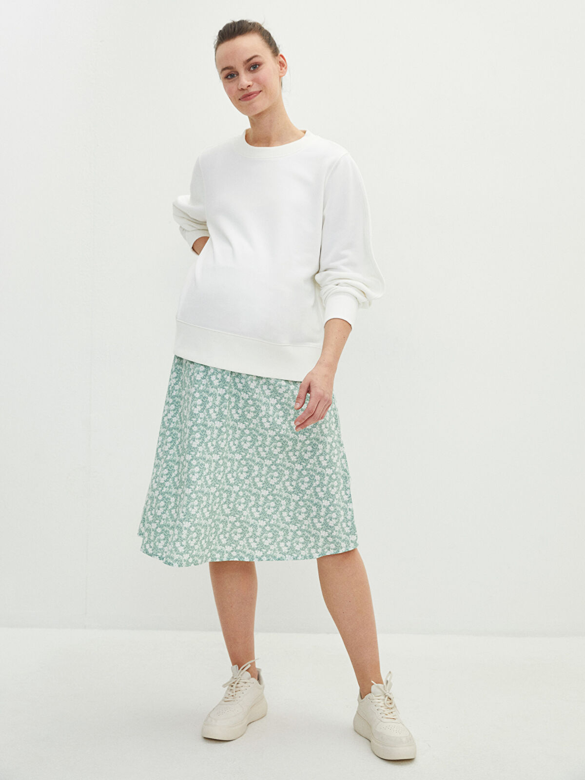 Beli Lastikli Çiçekli Viskon Hamile Etek