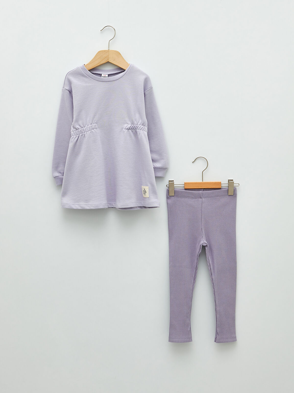 Bisiklet Yaka Uzun Kollu Kız Bebek Elbise ve Tayt 2'li Takım