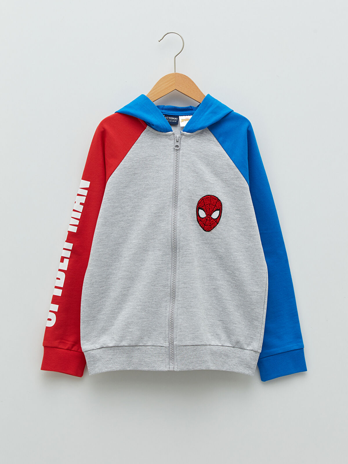 Kapüşonlu Spiderman Baskılı Uzun Kollu Erkek Çocuk Fermuarlı Sweatshirt