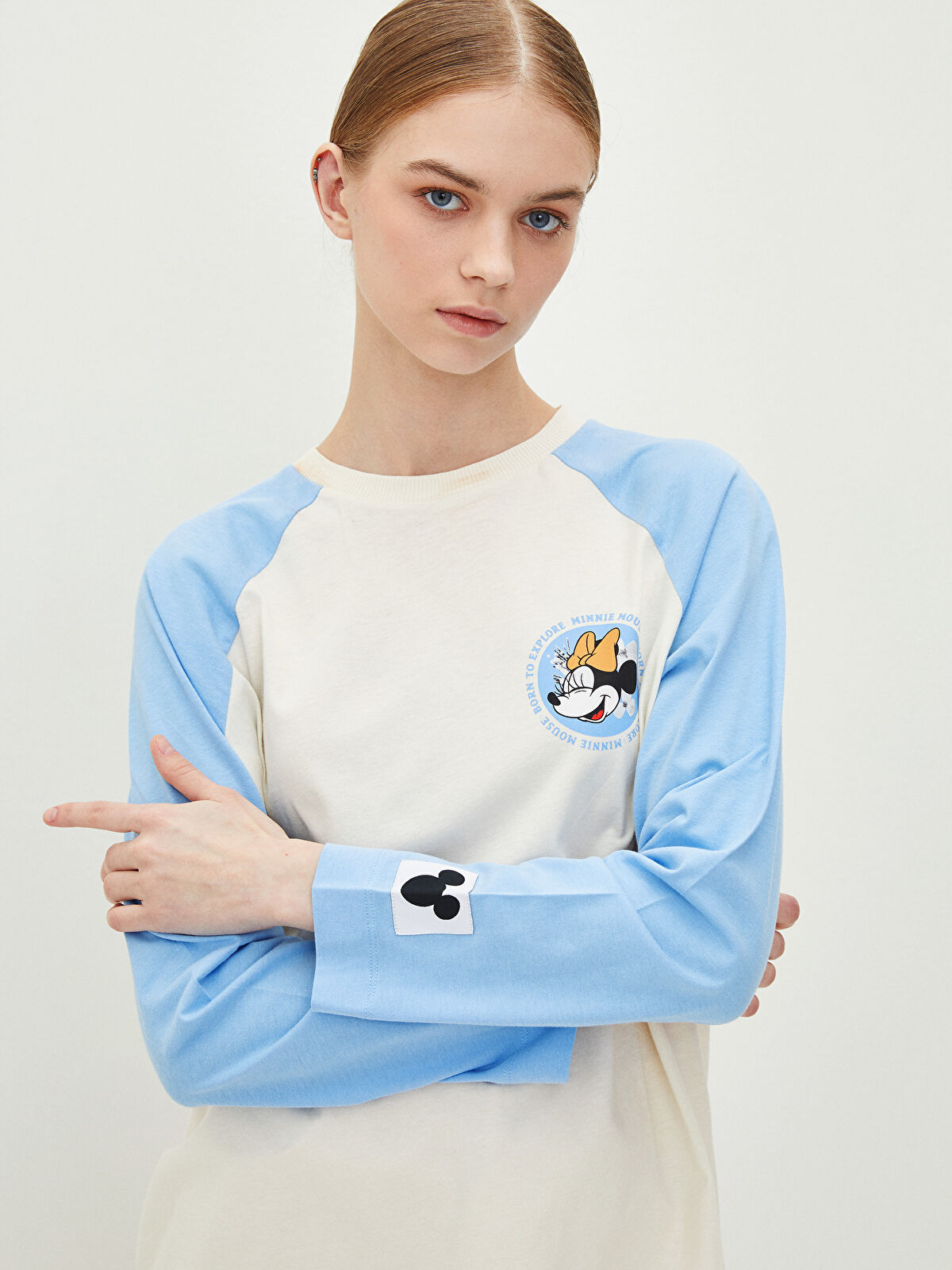 MODEST Bisiklet Yaka Minnie Mouse Baskılı Uzun Kollu Oversize Kadın Tunik