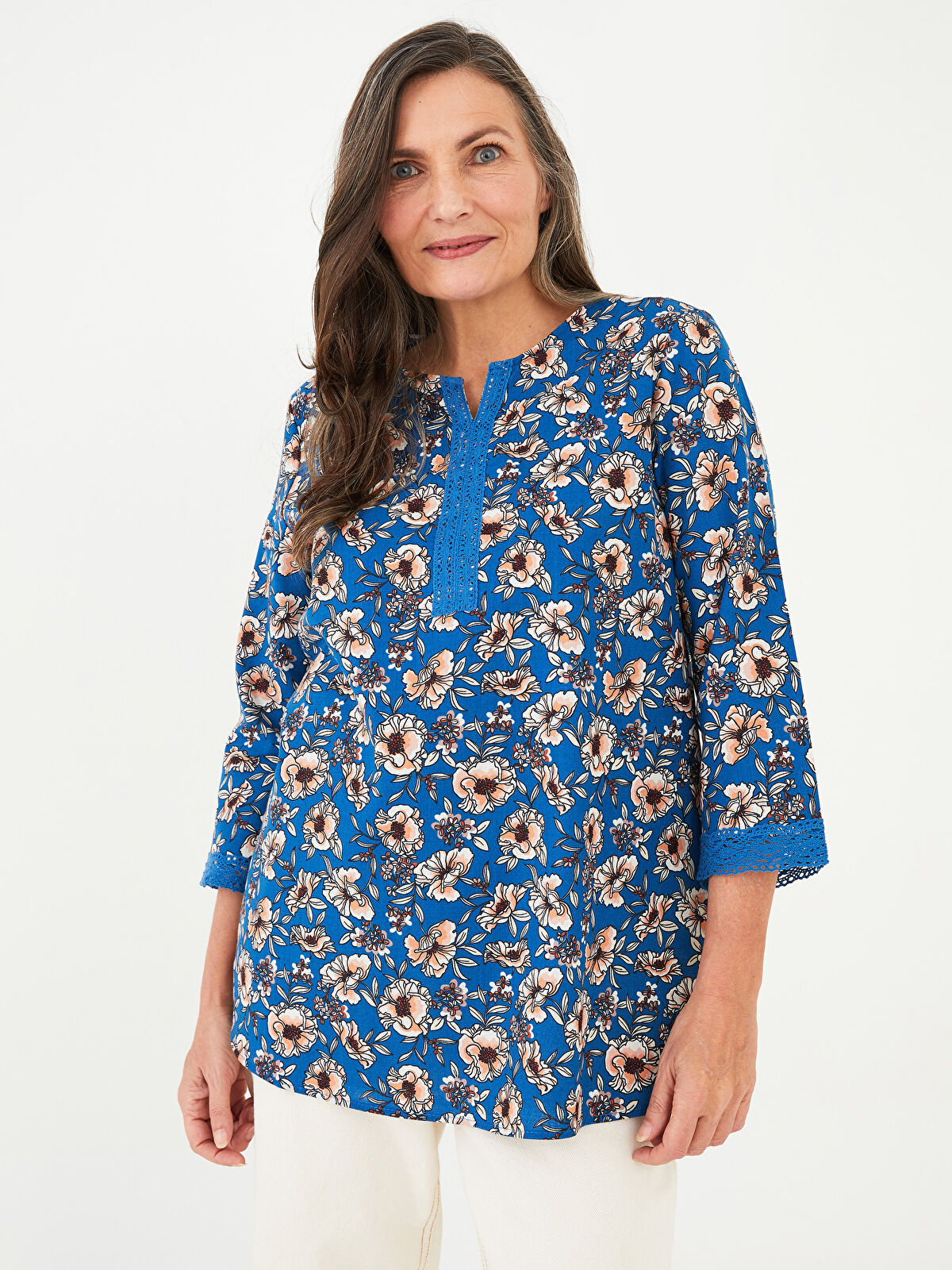 LCW GRACE Kaçık Yaka Desenli Pamuklu Kadın Bluz