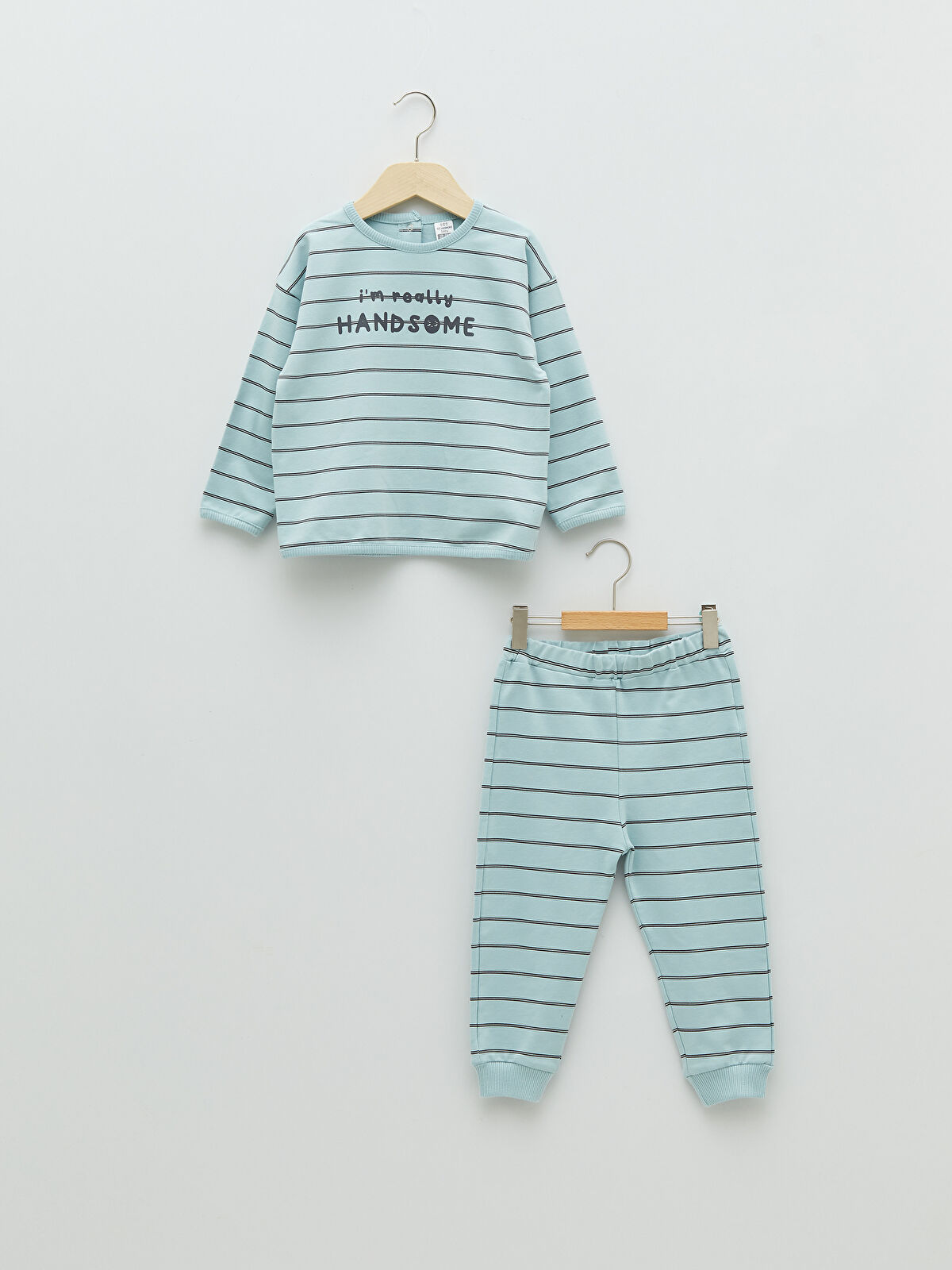 Bisiklet Yaka Uzun Kollu Baskılı Pamuklu Erkek Bebek Sweatshirt ve Pantolon 2'li Takım