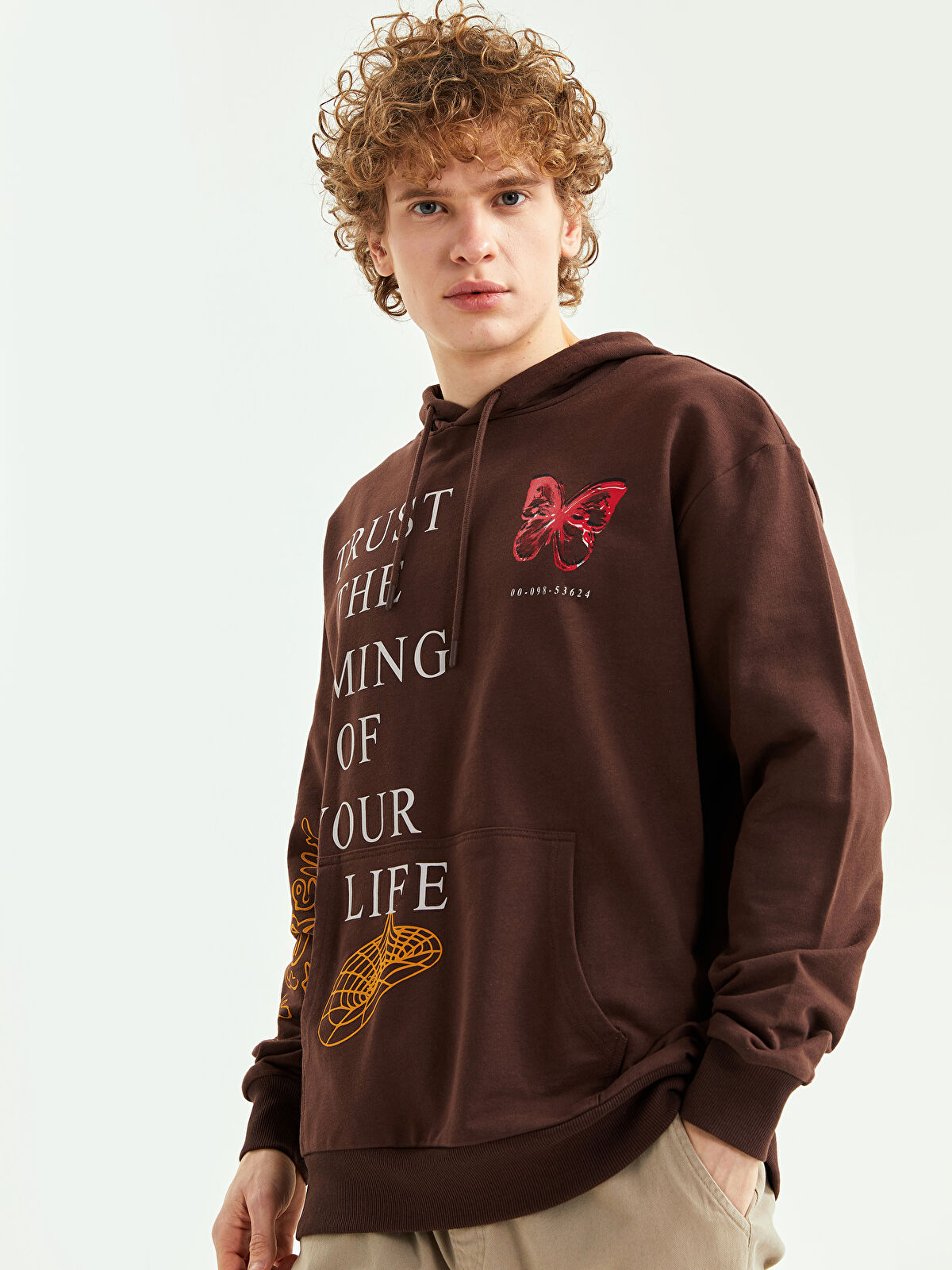 XSIDE Oversize Kapüşonlu Uzun Kollu Baskılı Erkek Sweatshirt