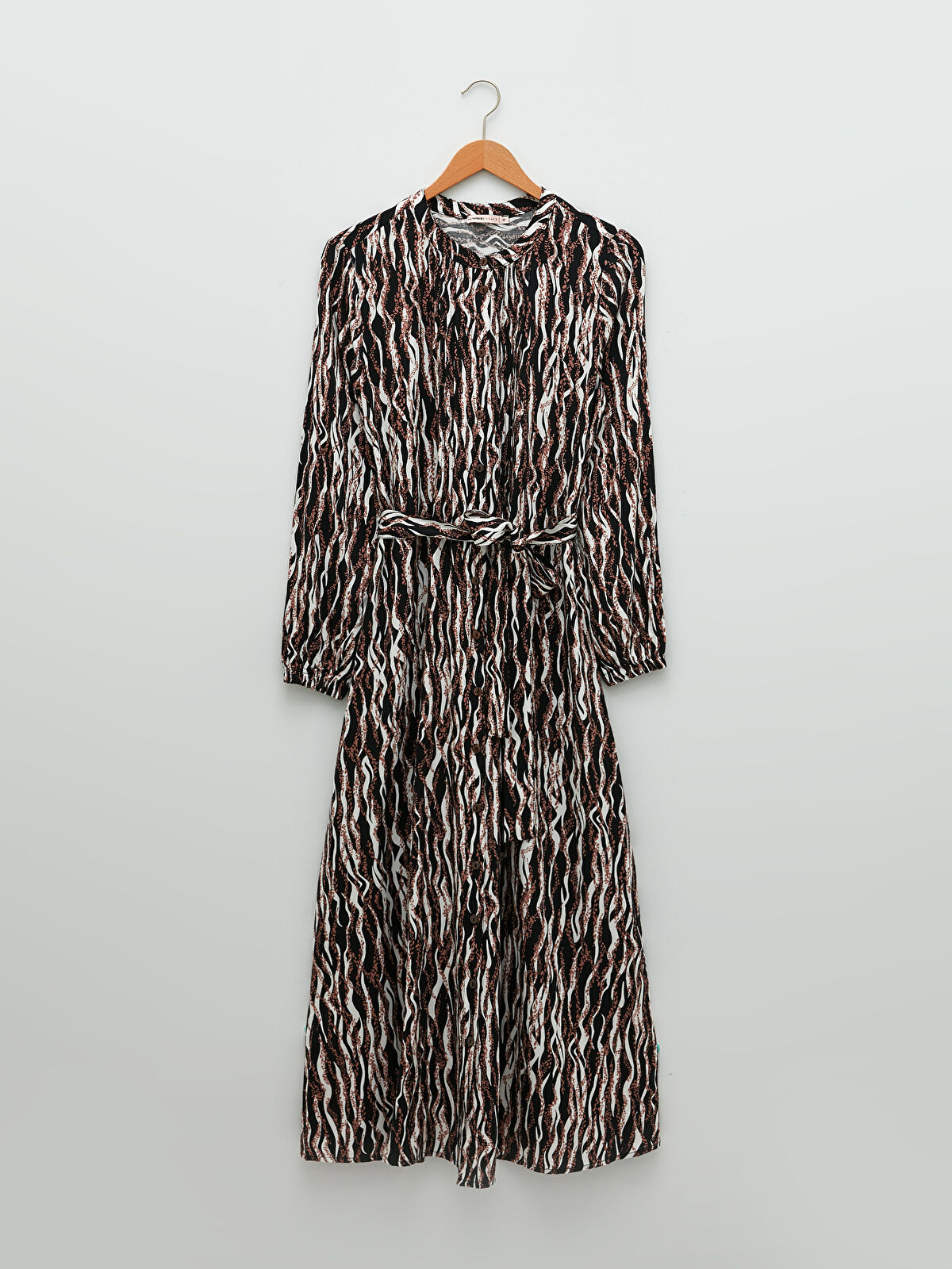 LCW GRACE Bisiklet Yaka Desenli Uzun Kollu A Kesim Belmando Kumaş Kadın Elbise