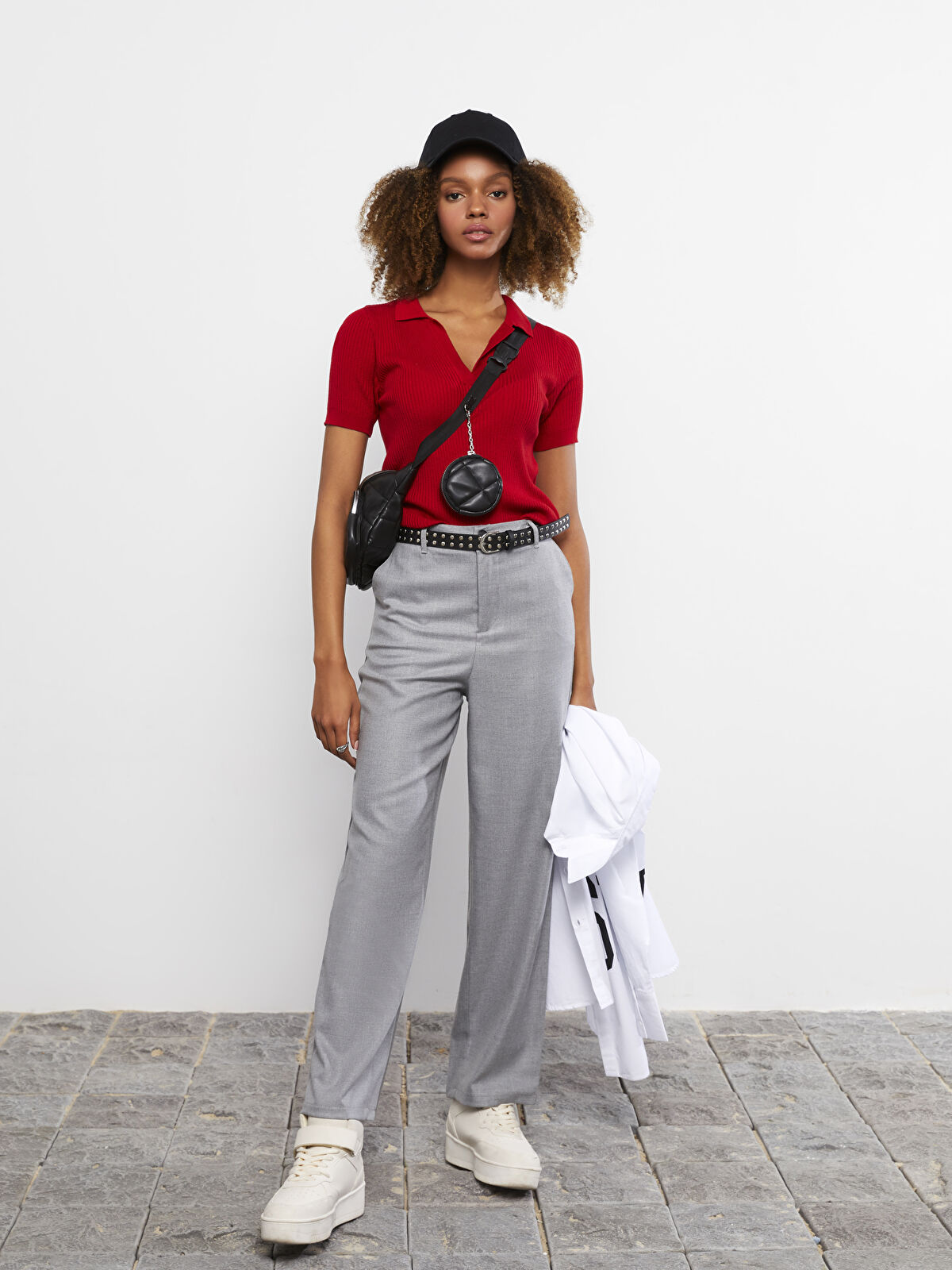 LCW CASUAL Gömlek Yaka Düz Kısa Kollu Kadın Triko Kazak