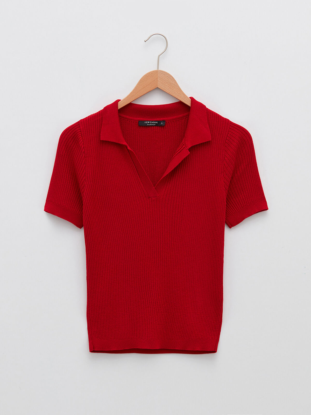 LCW CASUAL Gömlek Yaka Düz Kısa Kollu Kadın Triko Kazak