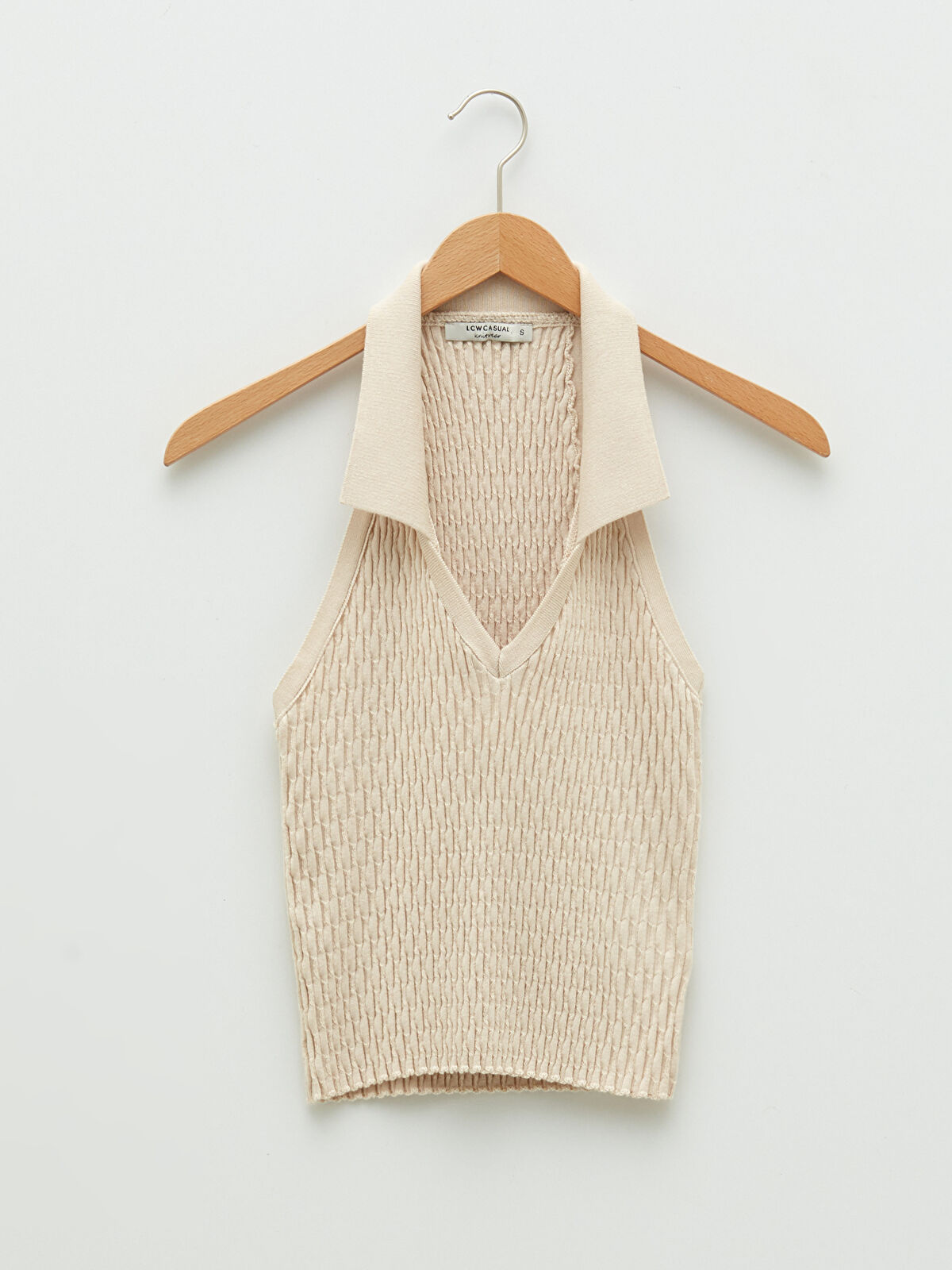 LCW CASUAL Polo Yaka Kendinden Desenli Kolsuz Kadın Triko Kazak