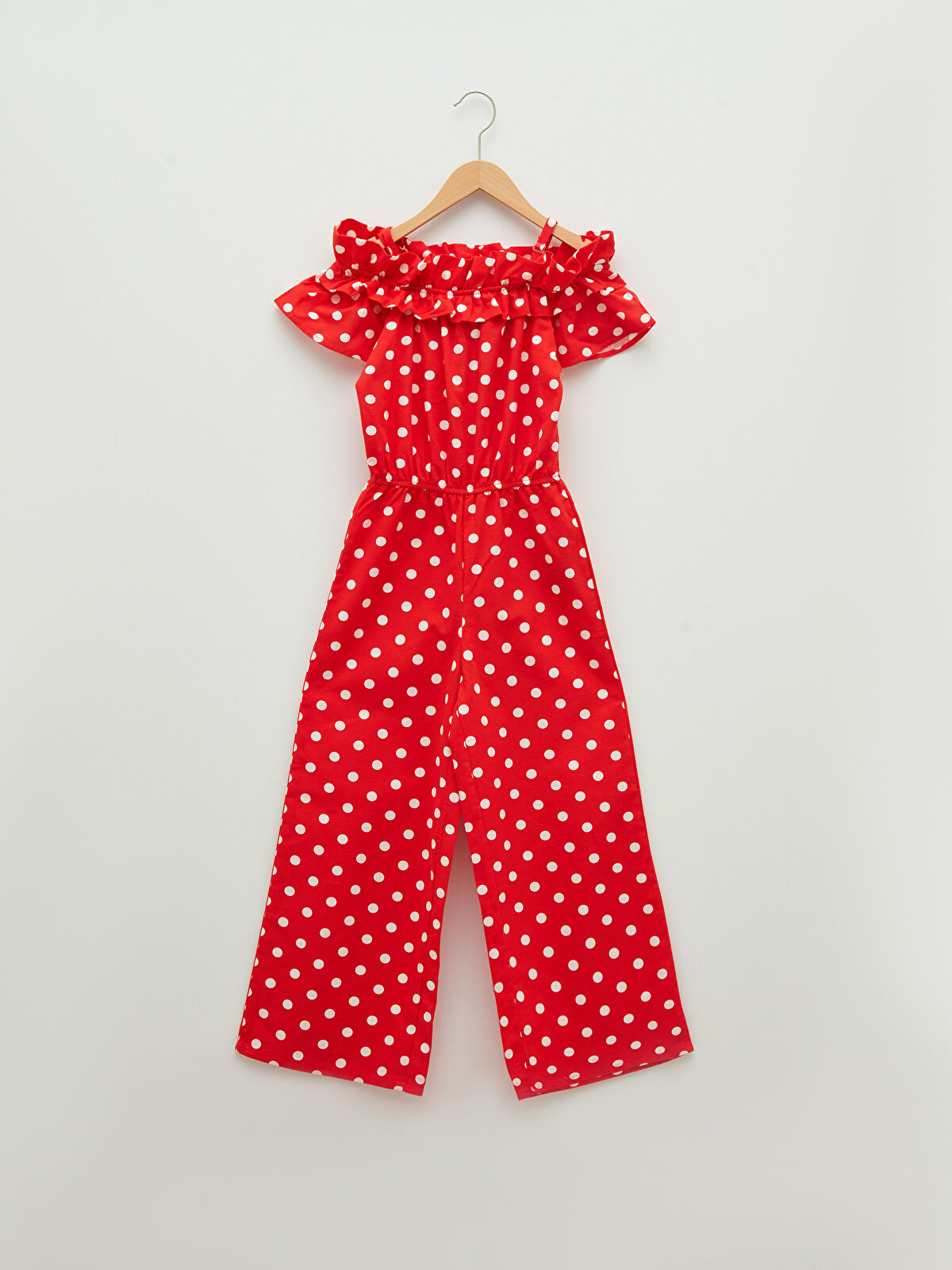 Puantiyeli Kısa Kollu Poplin Kız Çocuk Tulum