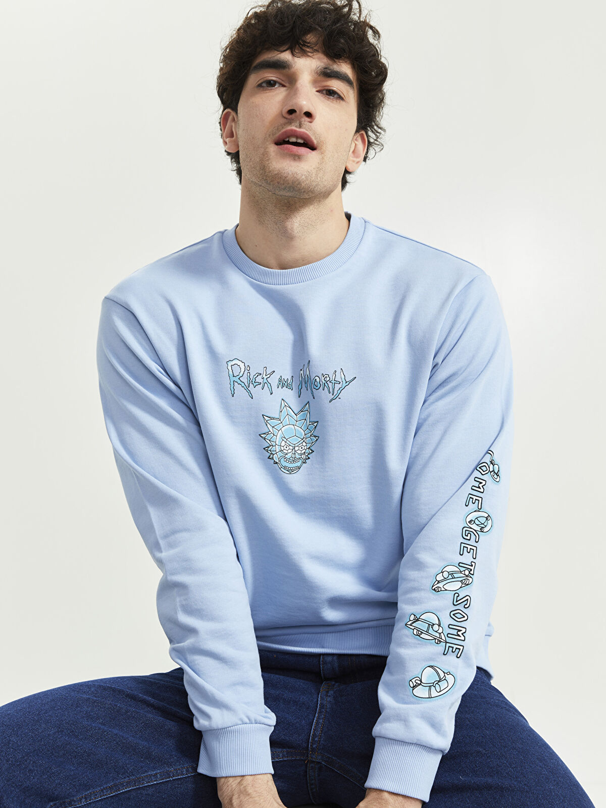 XSIDE Bisiklet Yaka Uzun Kollu Rick and Morty Baskılı Erkek Sweatshirt