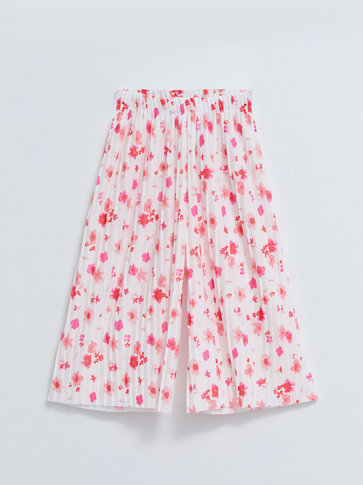 Beli Lastikli Desenli Geniş Paça Pileli Kız Çocuk Pantolon