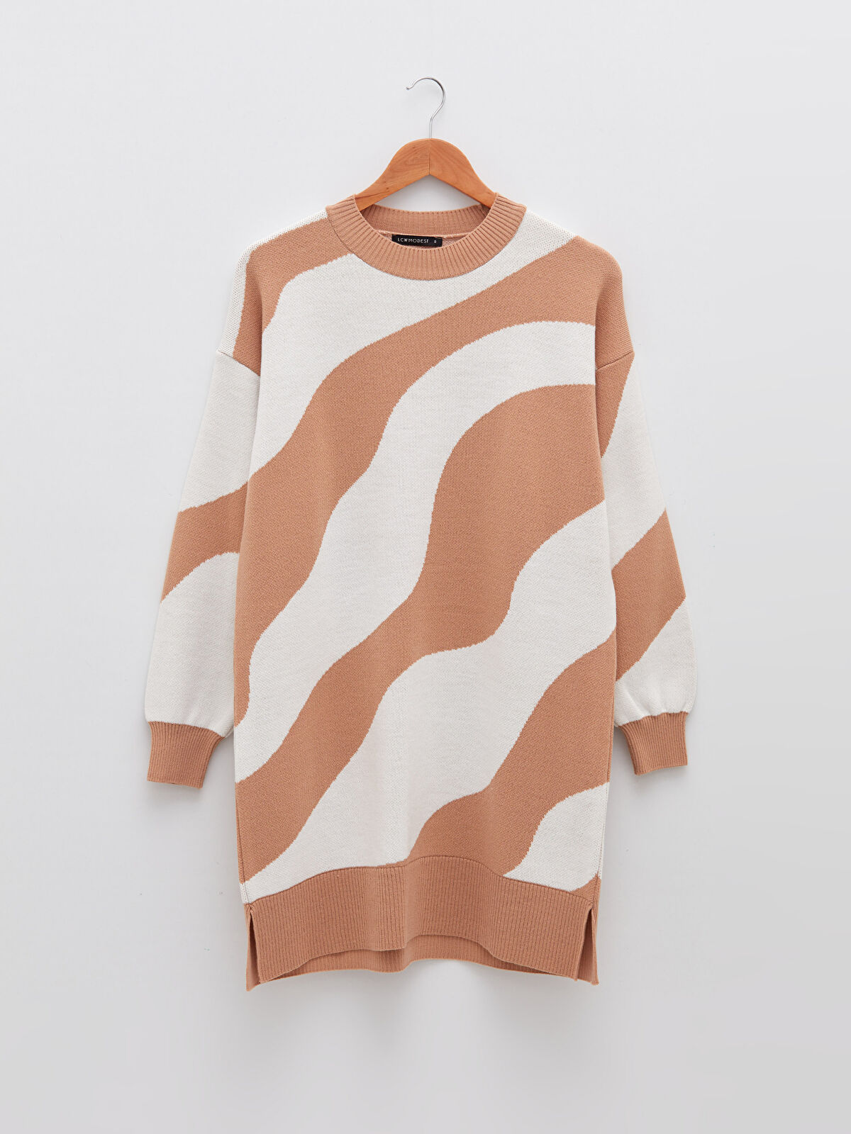 MODEST Bisiklet Yaka Renk Bloklu Uzun Kollu Kadın Triko Tunik