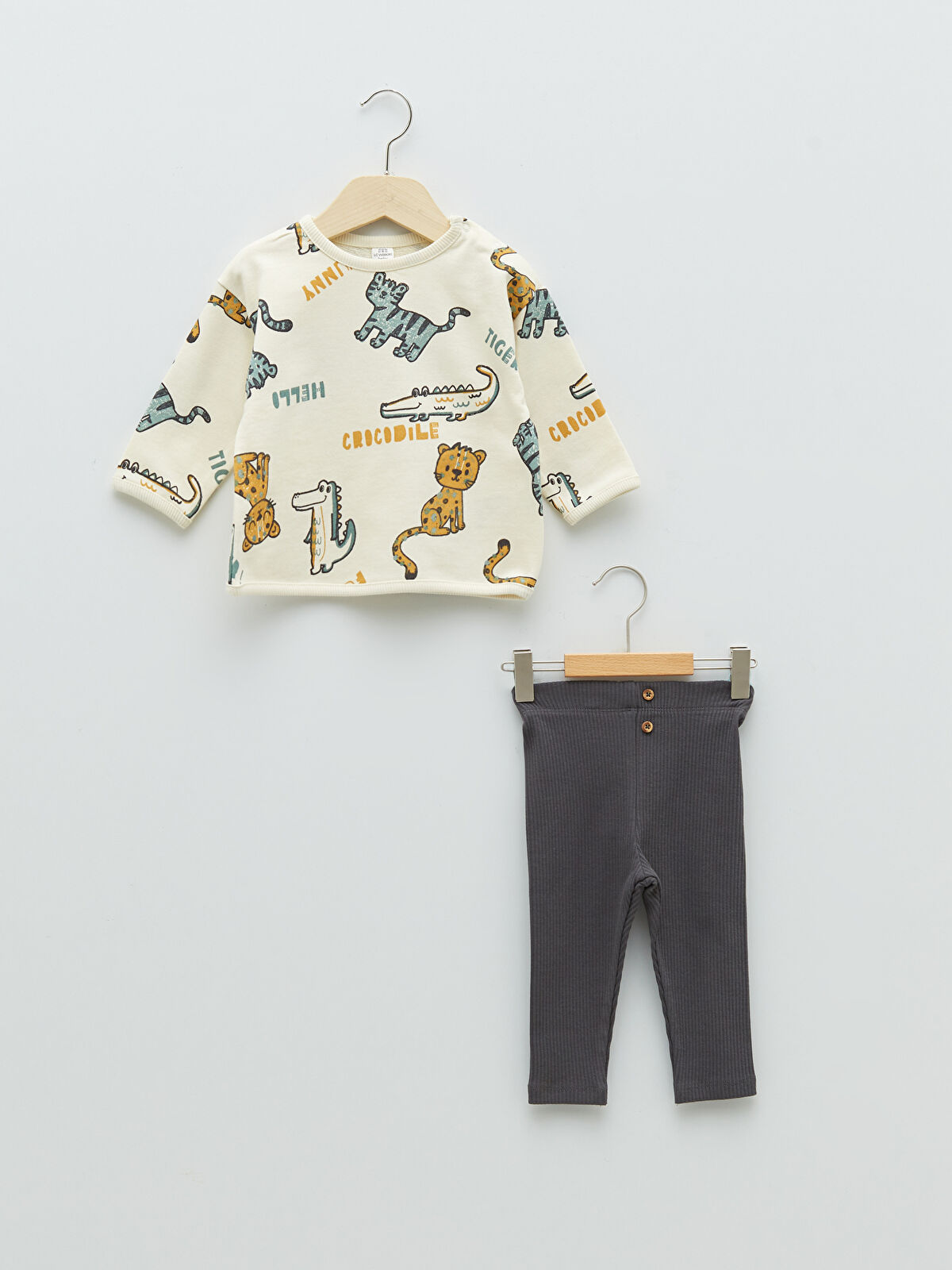 Bisiklet Yaka Uzun Kollu Baskılı Erkek Bebek Sweatshirt ve Tayt 2'li Takım