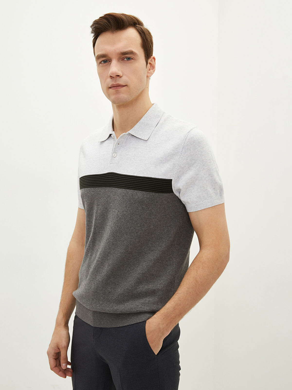 LCW CLASSIC Polo Yaka Kısa Kollu Çizgili Erkek Triko Kazak