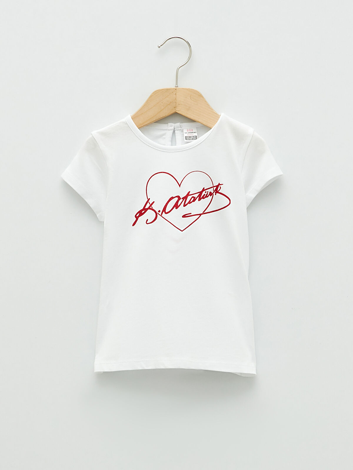 Bisiklet Yaka Kısa Kollu Atatürk İmza Baskılı Pamuklu Kız Bebek Tişört