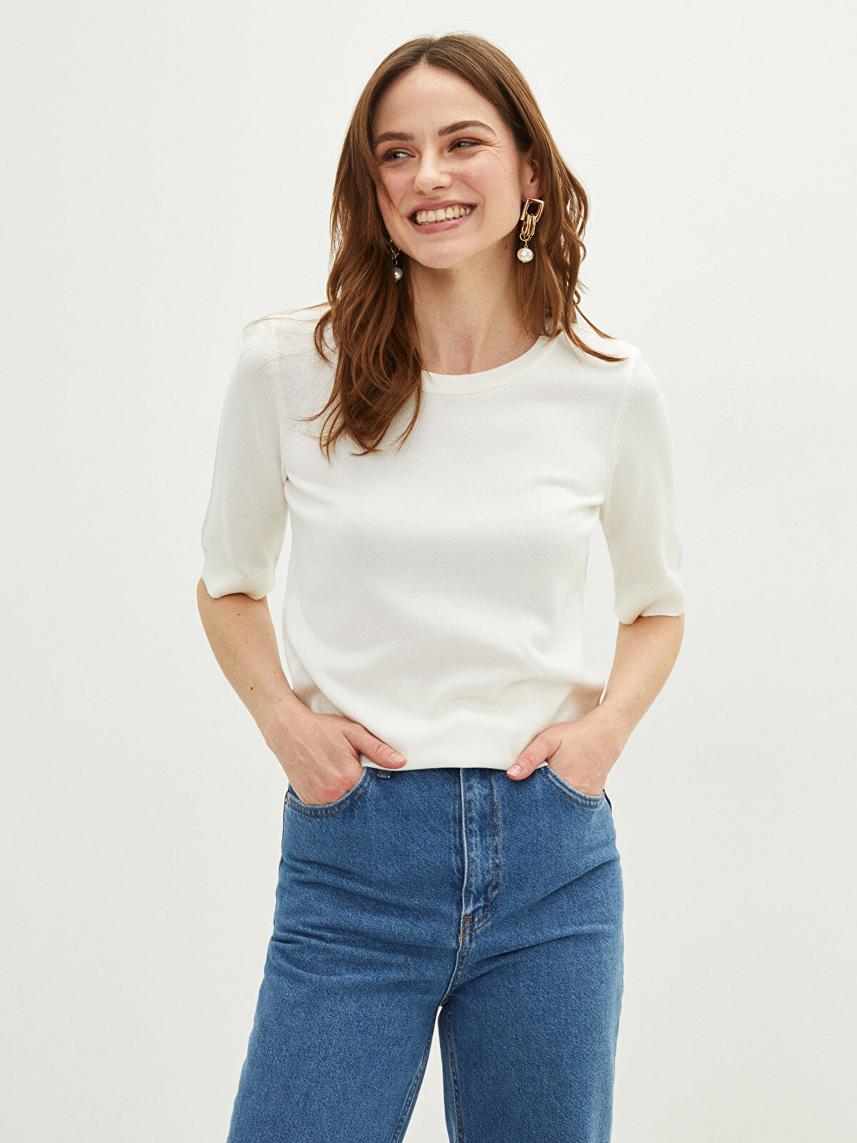 LCW BASIC Bisiklet Yaka Düz Kısa Kollu Kadın Triko Kazak