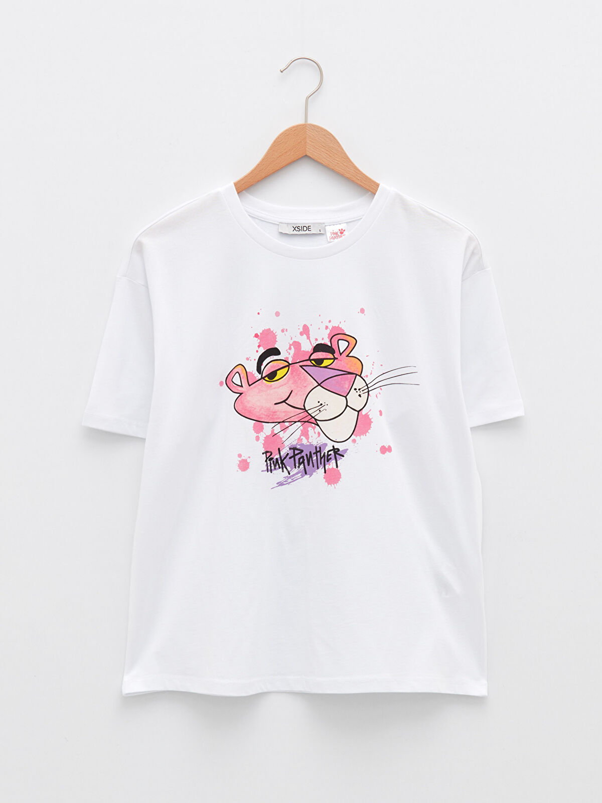 XSIDE Bisiklet Yaka Pink Panther Baskılı Kısa Kollu Pamuklu Kadın Tişört XSIDE Bisiklet Yaka Pink Panther Baskılı Kısa Kollu Pamuklu Kadın Tişört