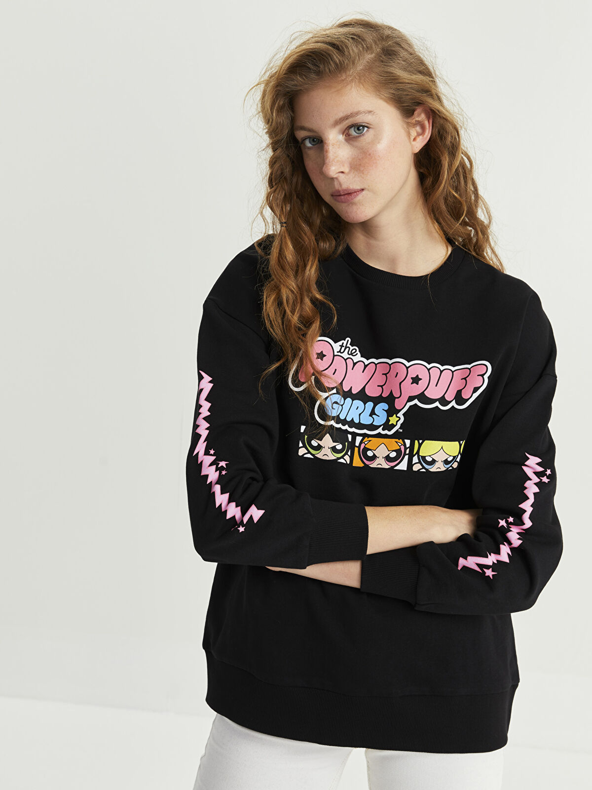 XSIDE Bisiklet Yaka Powerpuff Girls Baskılı Uzun Kollu Kadın Sweatshirt