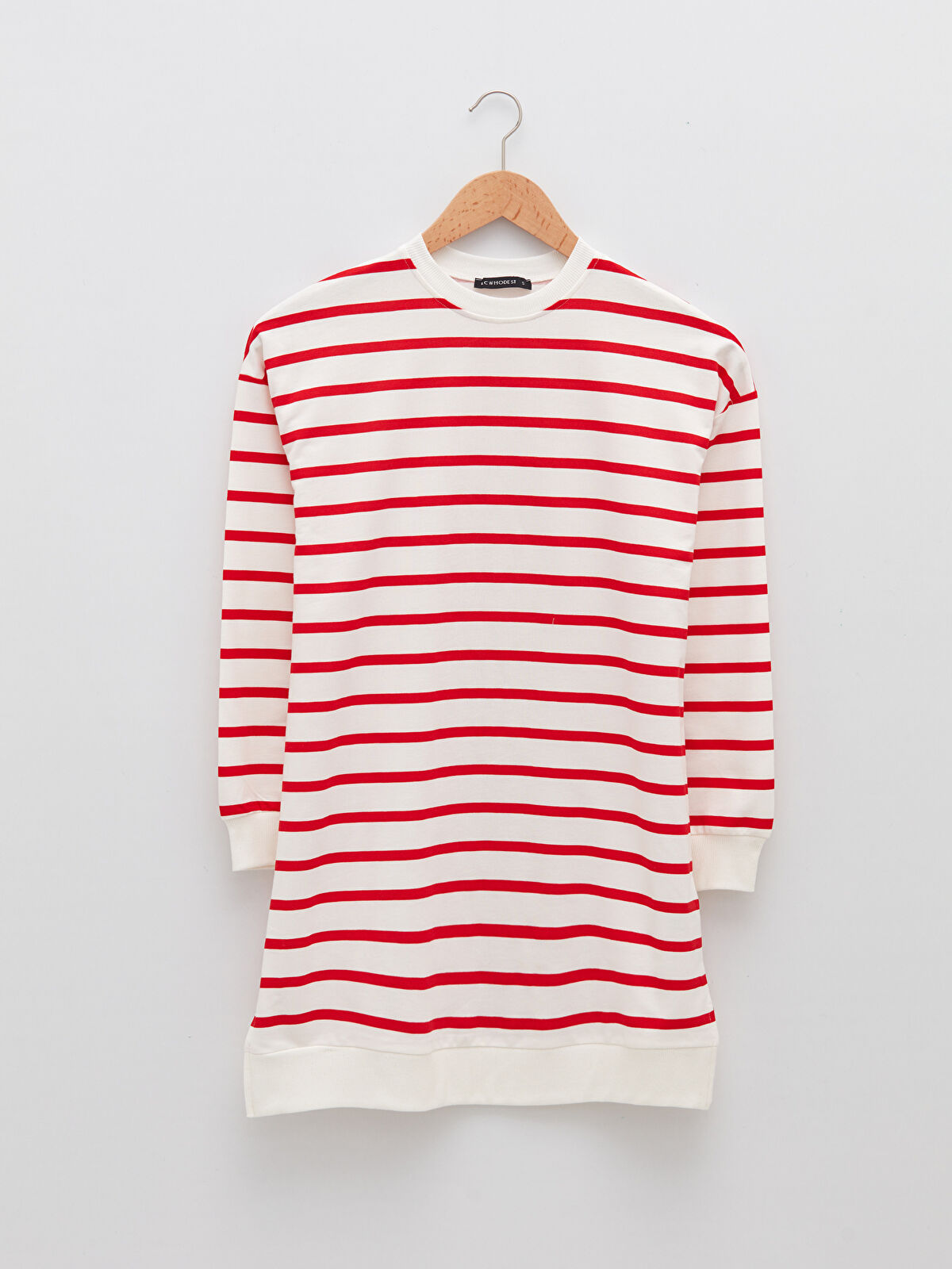 MODEST Dik Yaka Çizgili Uzun Kollu Oversize Pamuklu Kadın Tunik