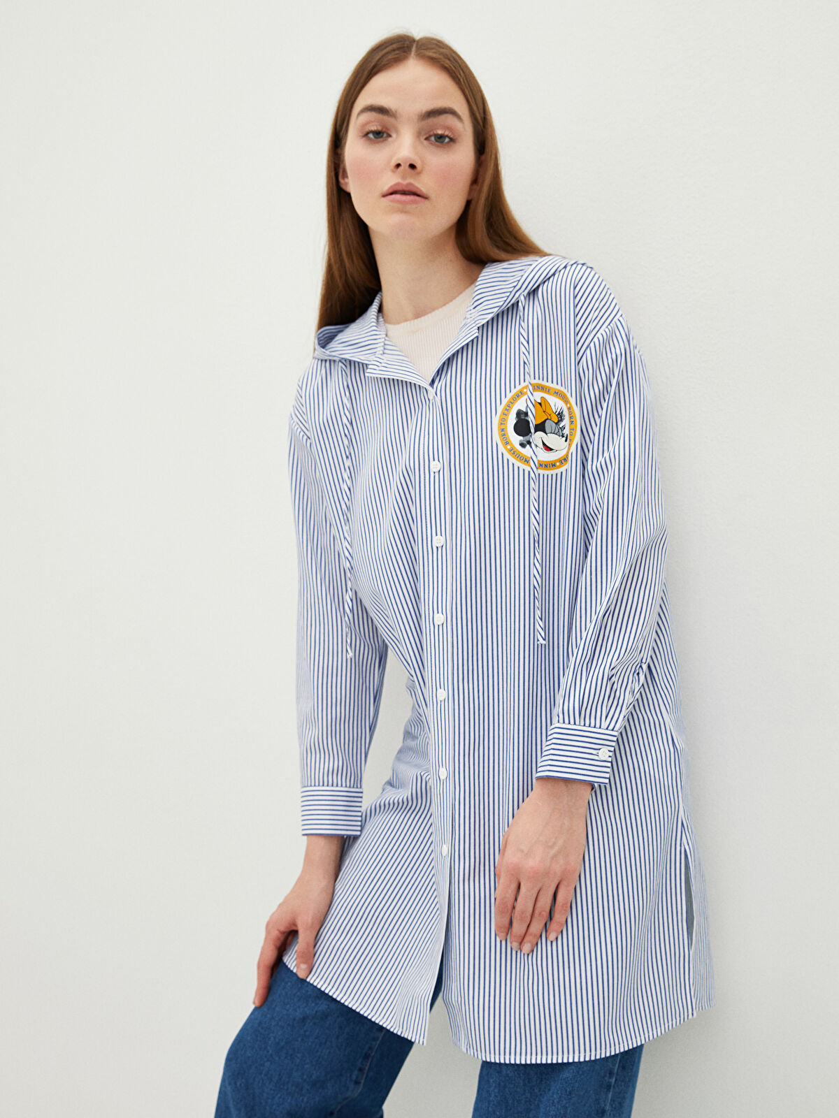 MODEST Kapüşonlu Çizgili Uzun Kollu Oversize Kadın Tunik