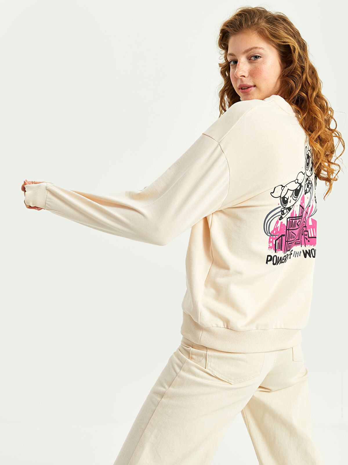 XSIDE Bisiklet Yaka Powerpuff Girls Baskılı Uzun Kollu Kadın Sweatshirt